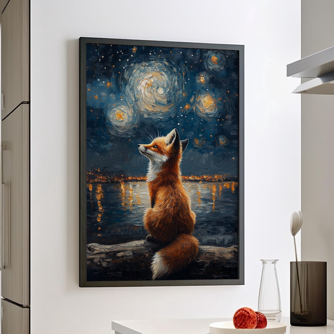 Red Fox Portrait Starry Night Sky Van Gogh Inspired Stargazing Abstract ...