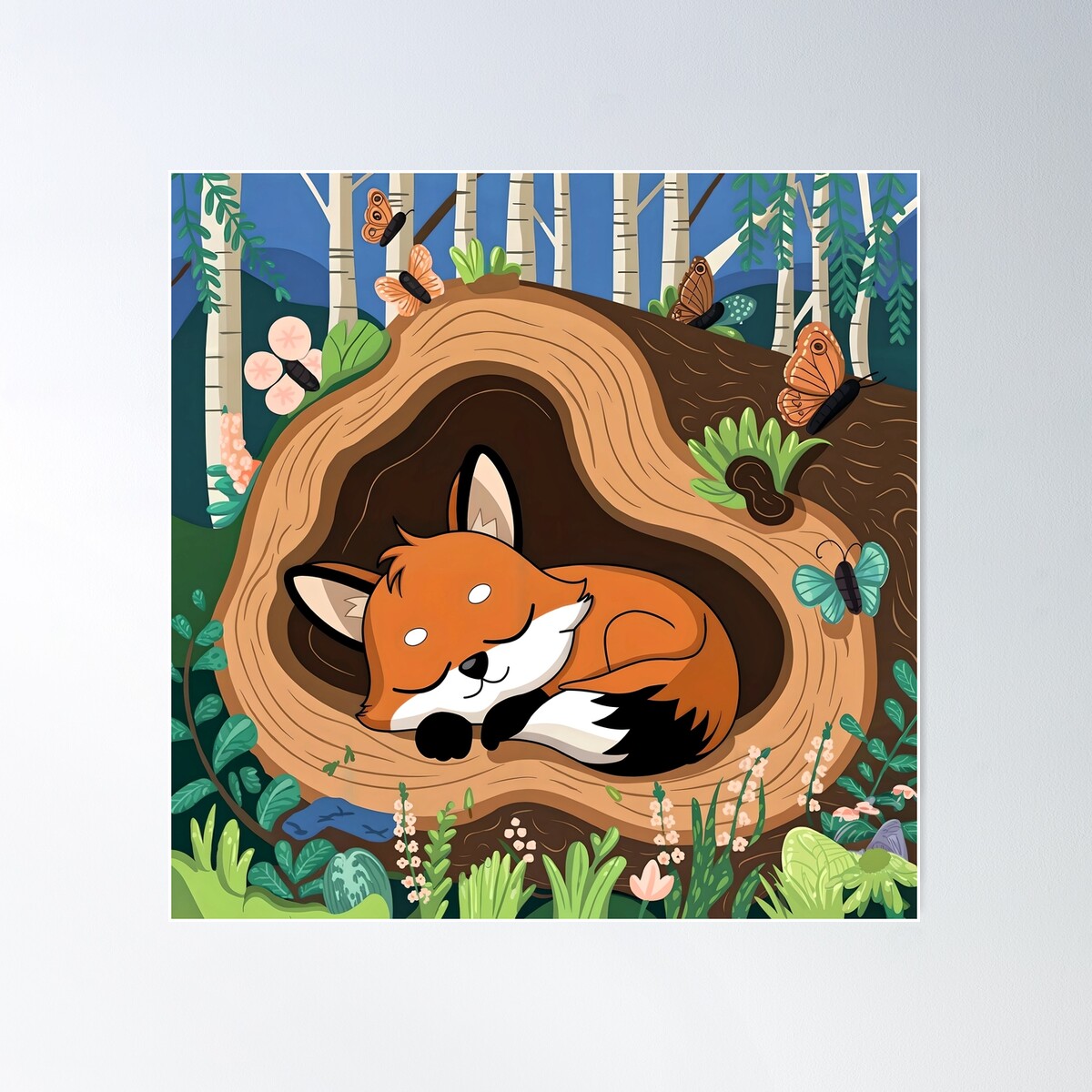 Red Fox Resting In The Forest Woods Poster Wall Art, Modern Wall Decor ...