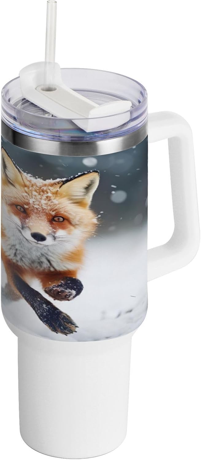 Red Fox Running 40 oz Tumbler with Handle and Straw Water Bottle ...