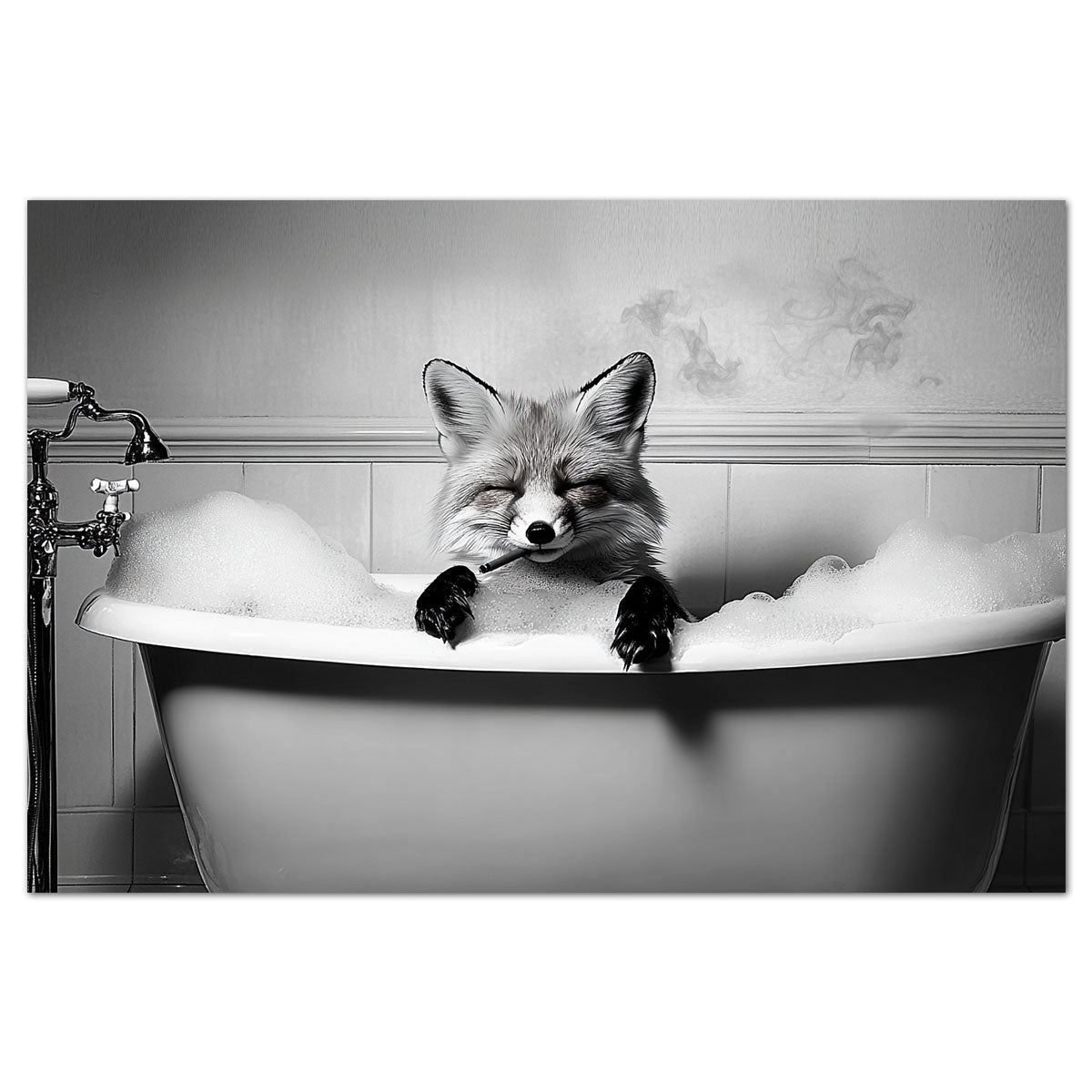 Red Fox Smoking a Cigarette Art Poster,Red Fox in Bathtub Wall Art ...