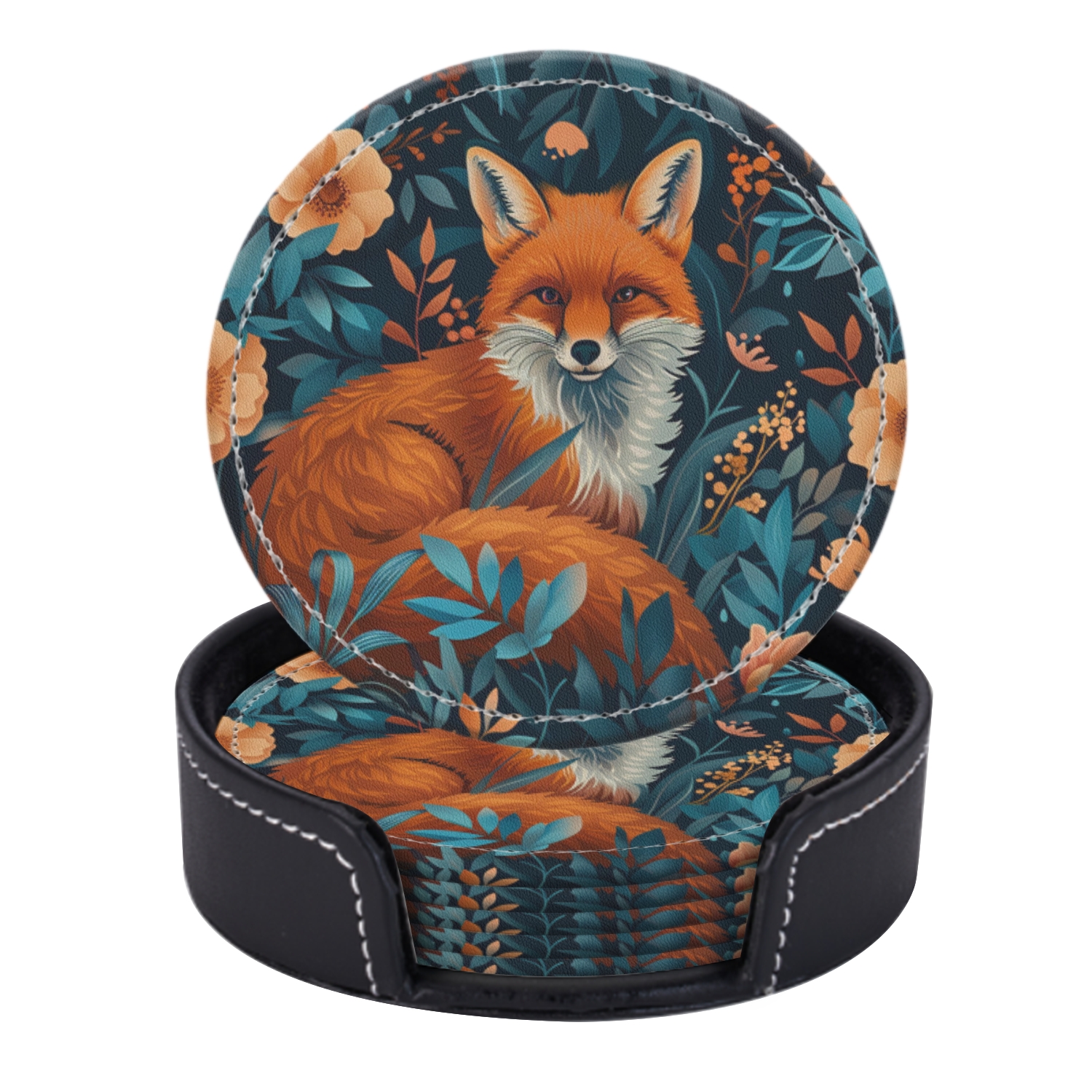 PU Leather Coasters for Drinks Bar Beer,Set of 6 with Holder,Round ...