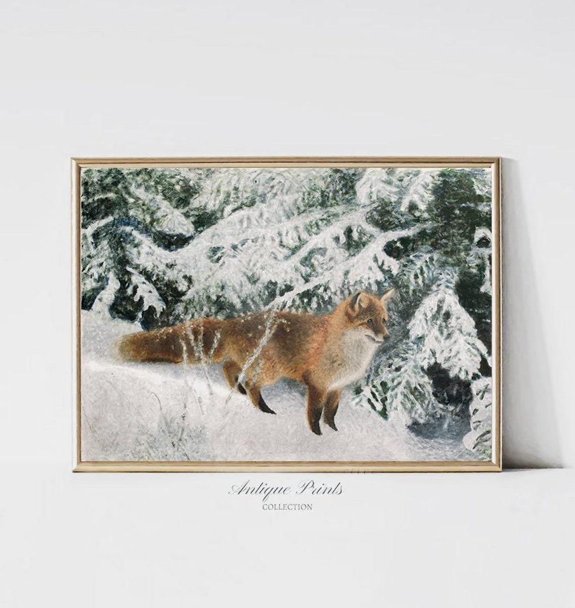 Red Fox Vintage Poster, Winter Animal, Antique Snowy Countryside Wall ...