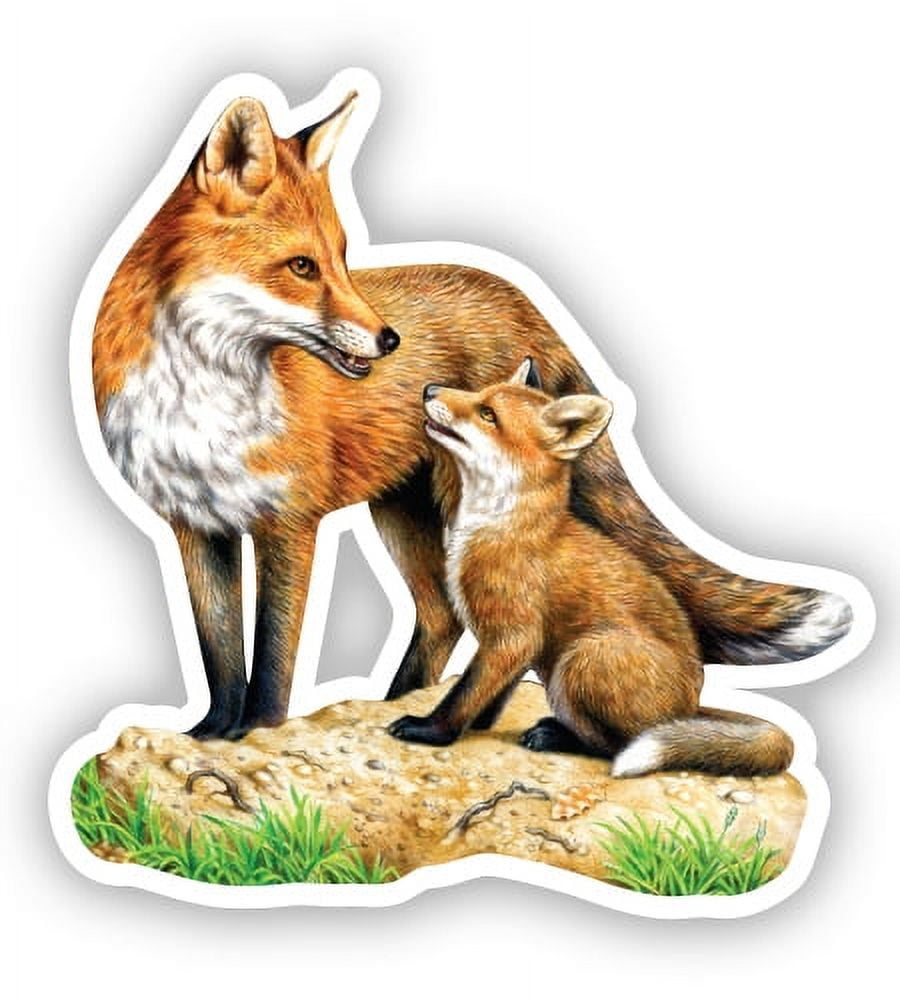 Red Fox and Baby Fox - 12" Vinyl Sticker Waterproof Decal - Walmart.com