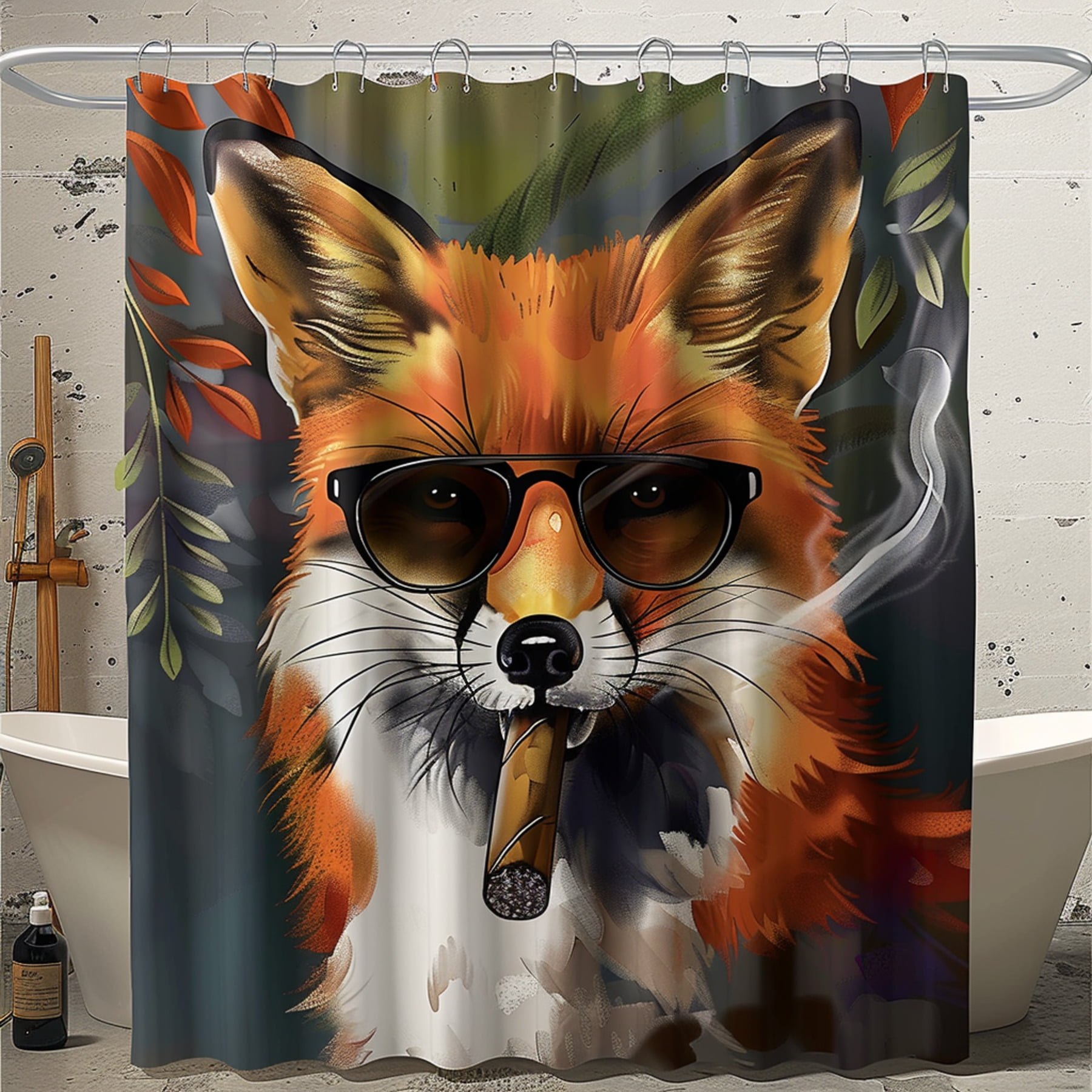 Red Fox with Sunglasses Smoking CigarTrendy Watercolor Graffiti ...
