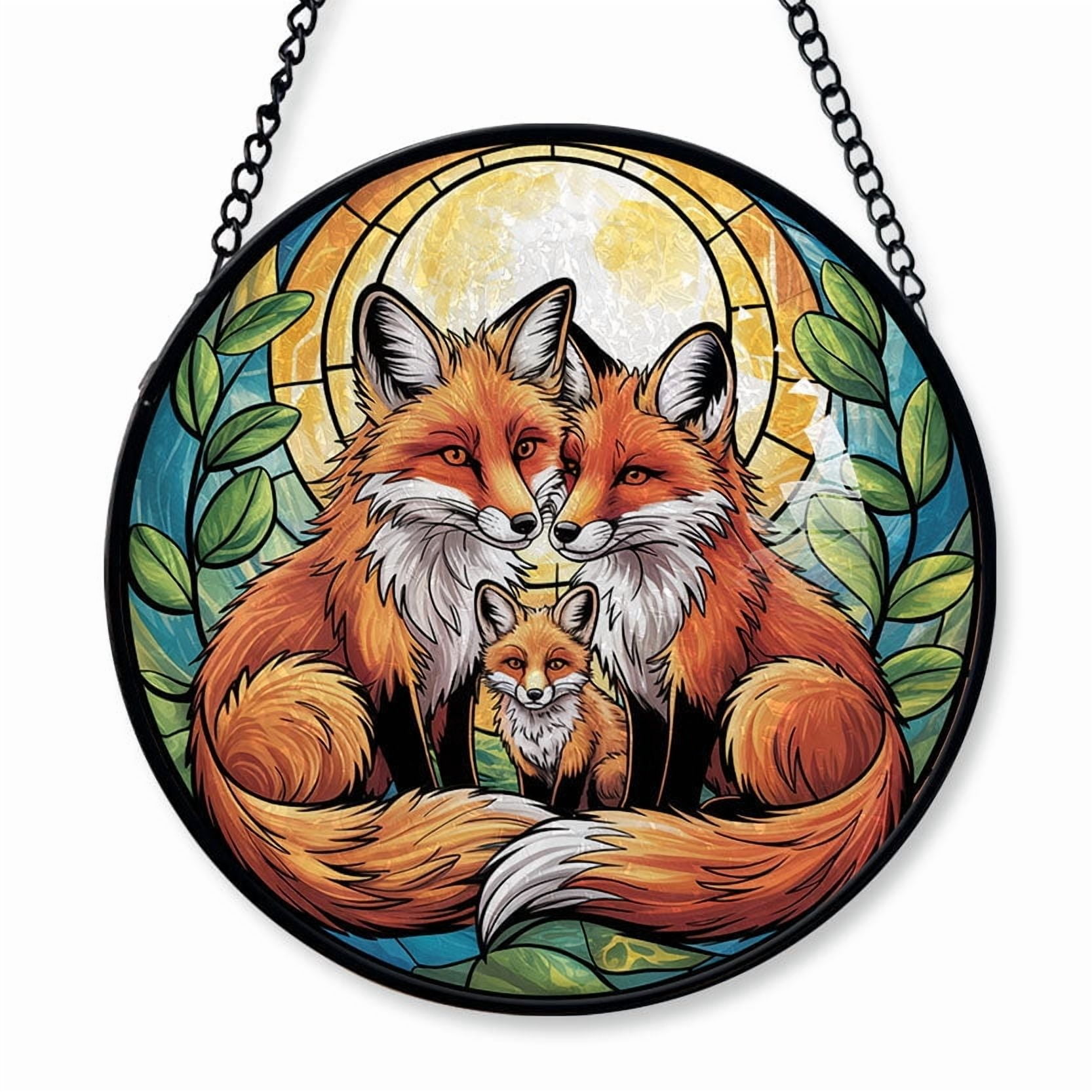 Red Foxes Family of 3 Stained Glass Suncatcher Window Hanging – Custom ...