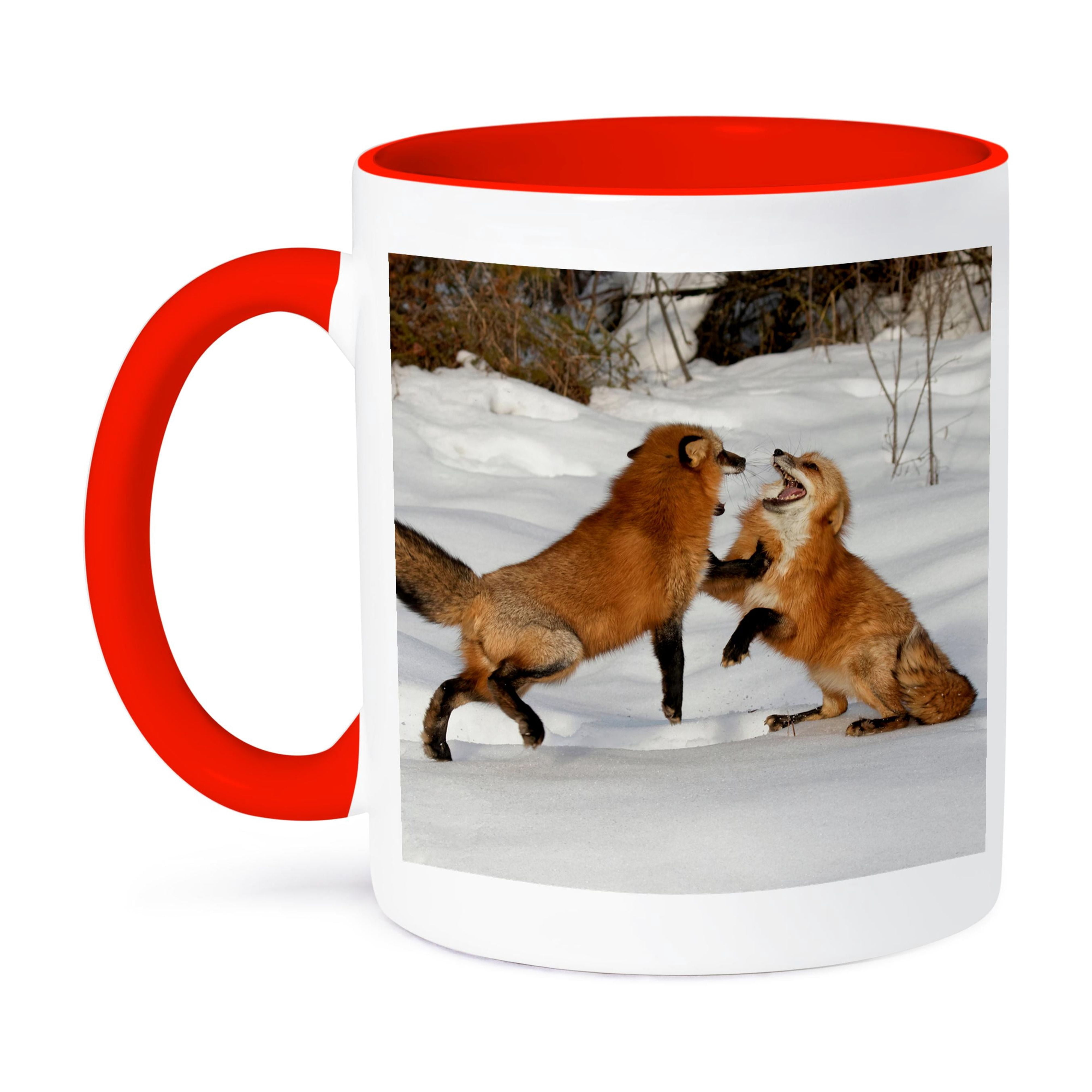 Red Foxes Fighting In Winter, Montana, 15oz Two-Tone Red Mug - Walmart.com