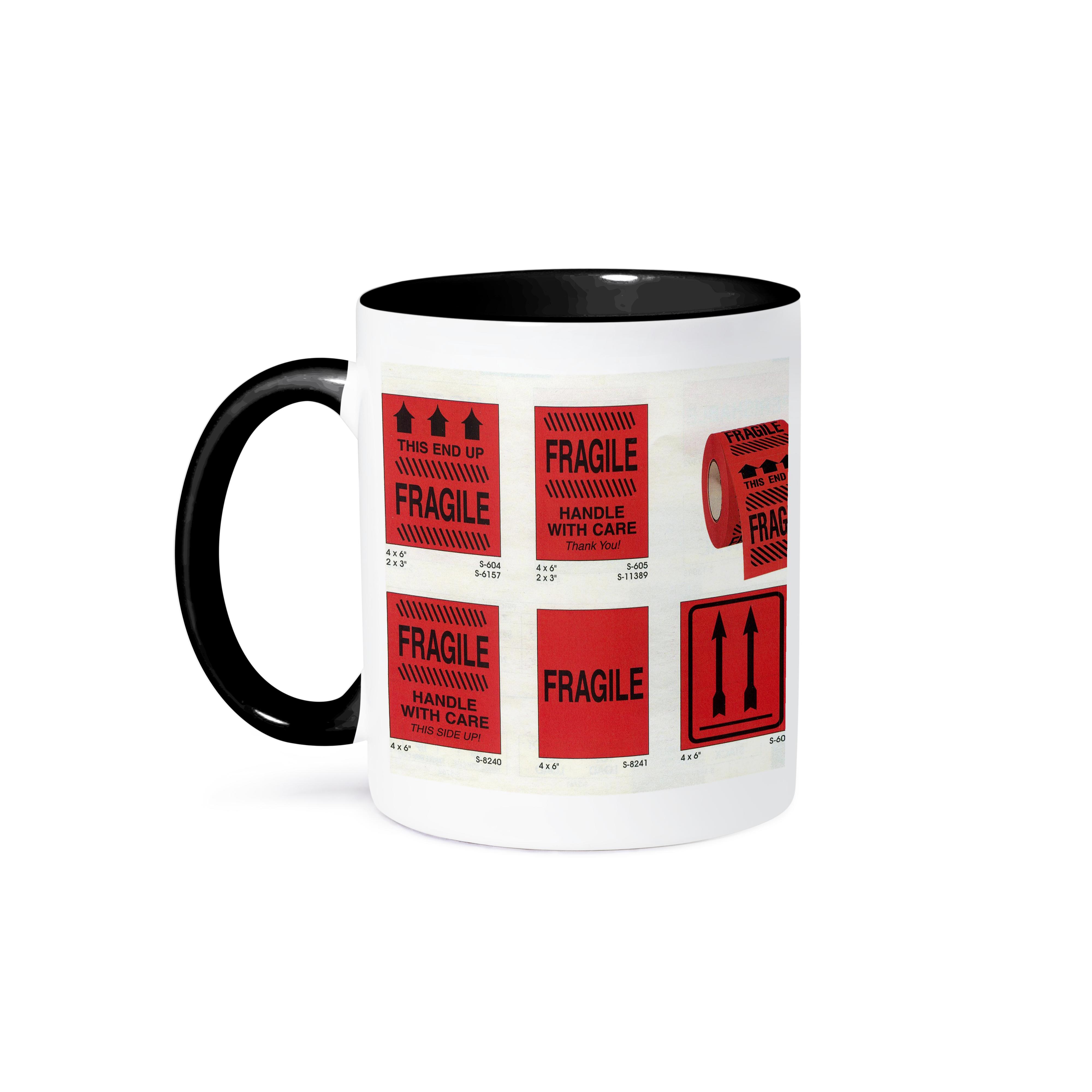 3dRose, Red Fragile Labels, 11oz Two-Tone Black Mug - Walmart.com