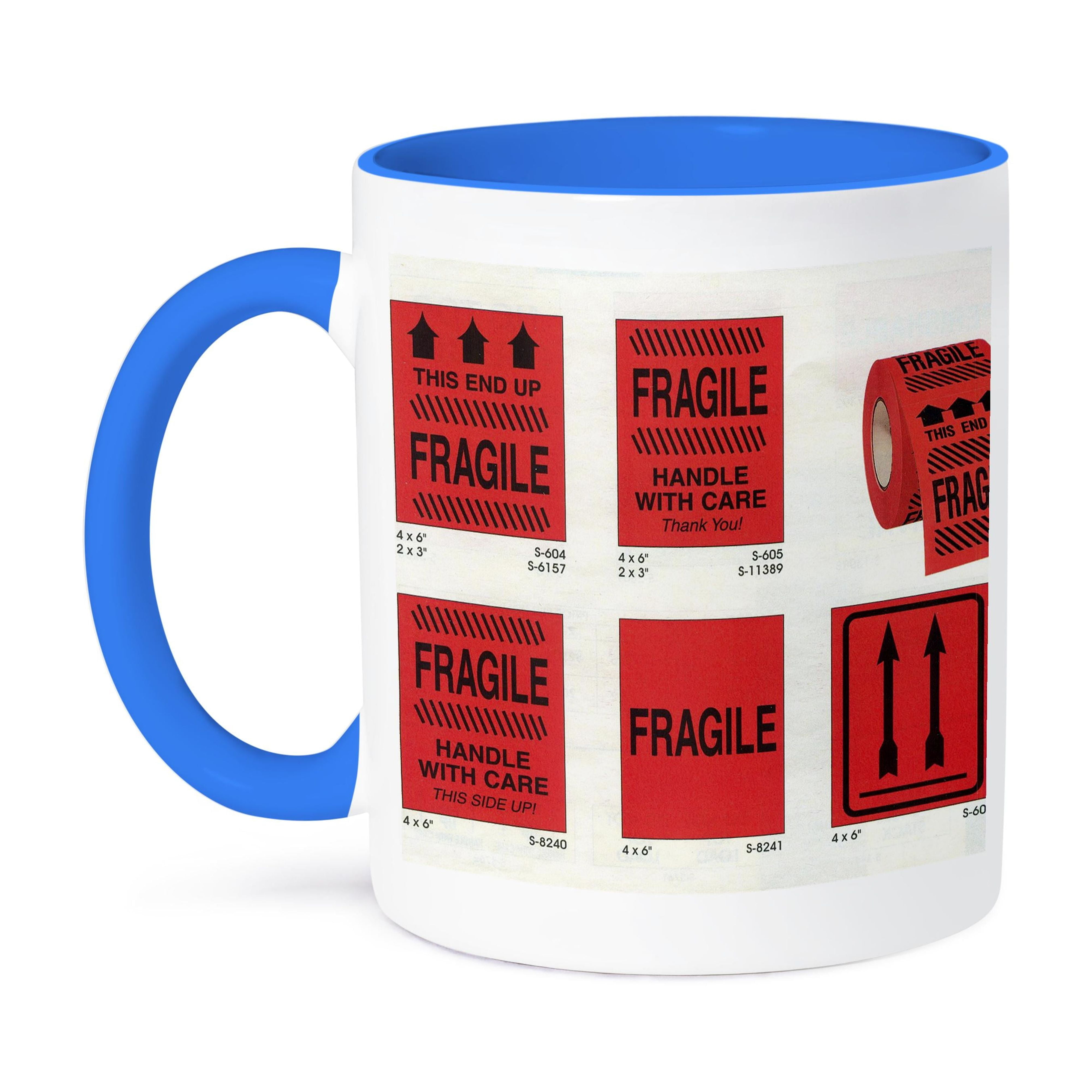 3dRose, Red Fragile Labels, 15oz Two-Tone Blue Mug - Walmart.com