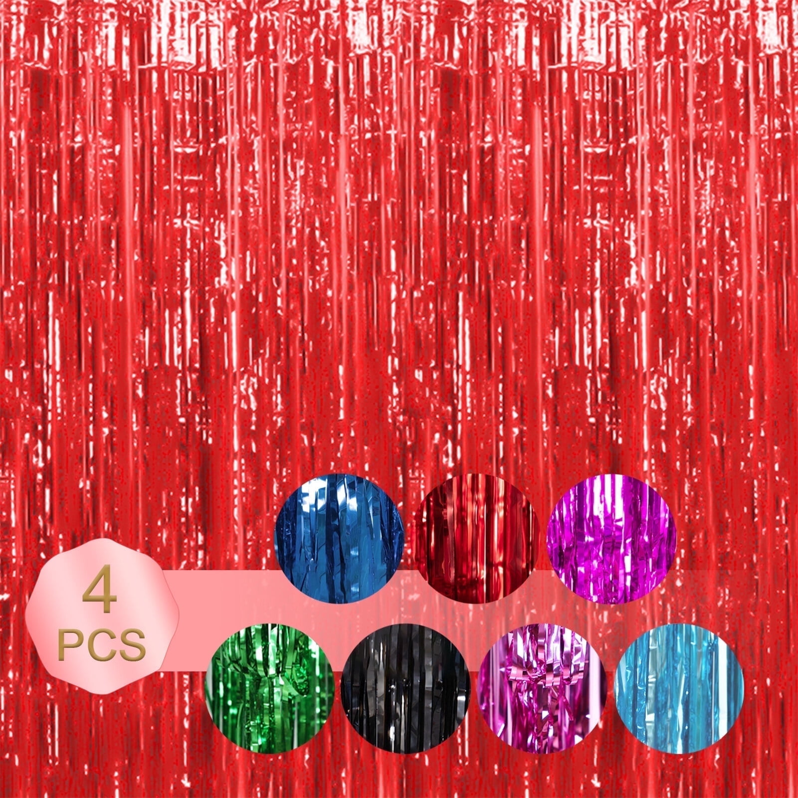 Red Fringe Curtain 4PCS Foil Backdrop Curtain 3.3x6.6Ft Party Streamers ...