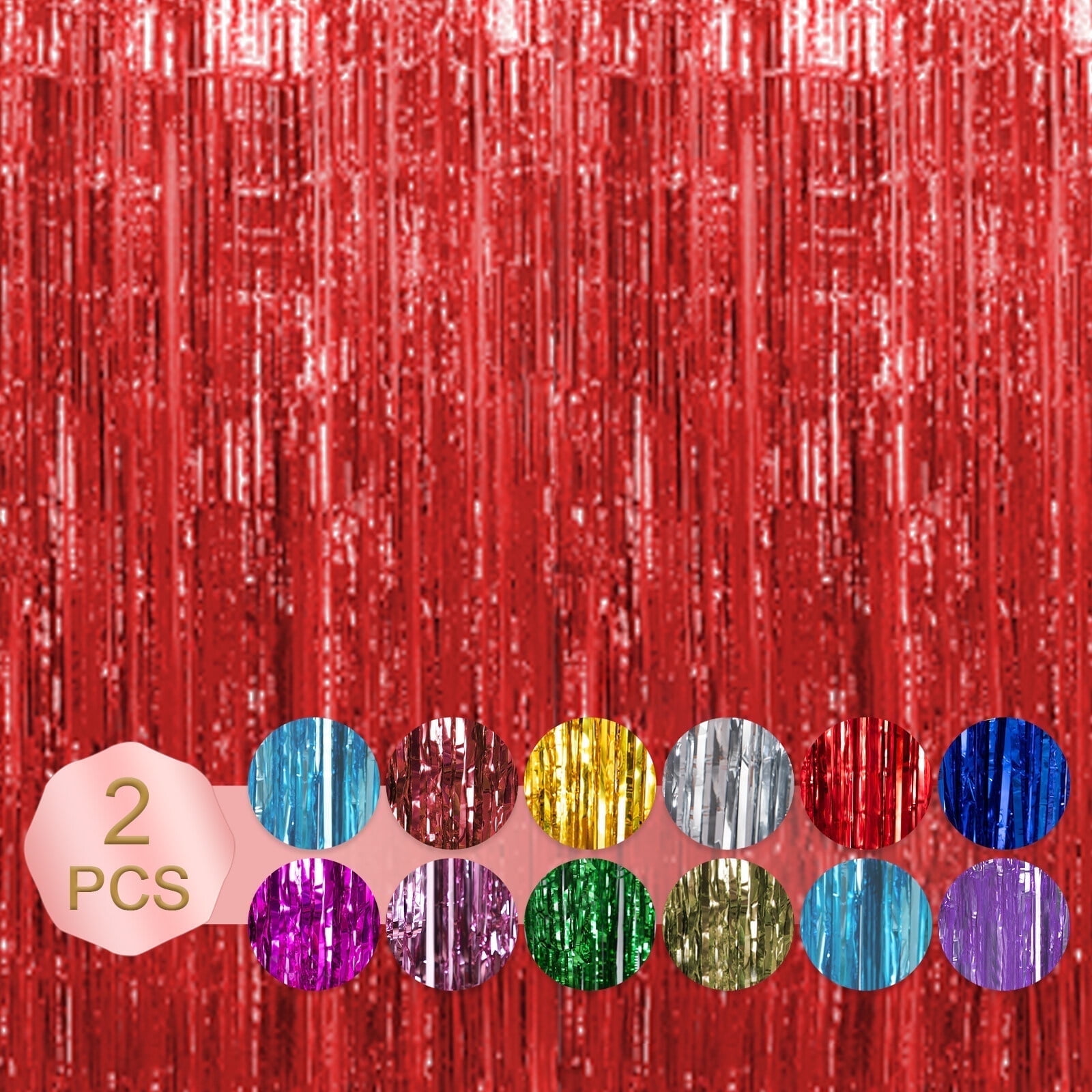 Red Fringe Curtain Foil Backdrop Curtain 2PCS 3.3x8.2Ft Party Streamers ...