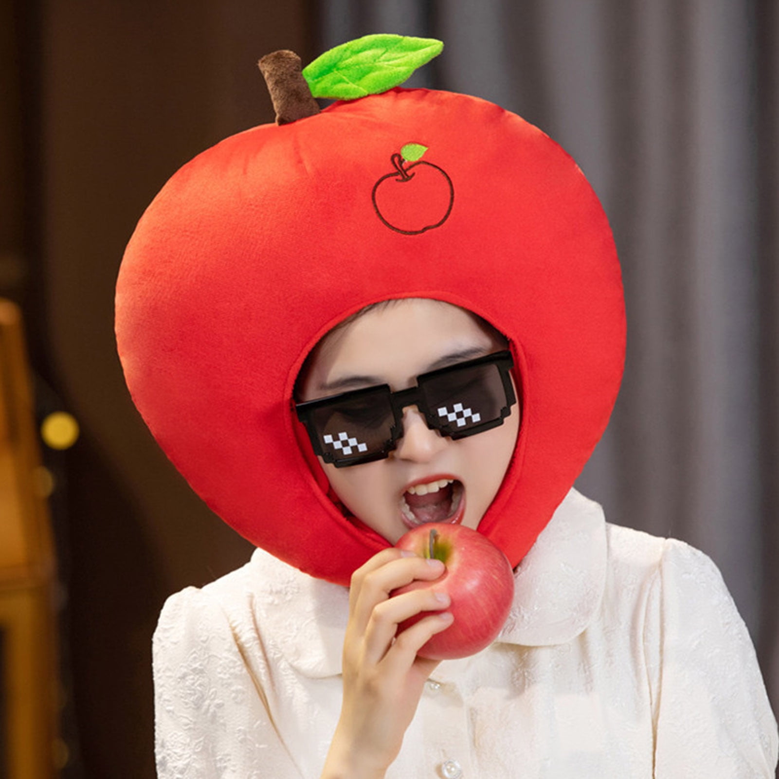 Red Fruit Plush Hat PP Cotton Filled Elastic Soft Warm Cute Winter ...