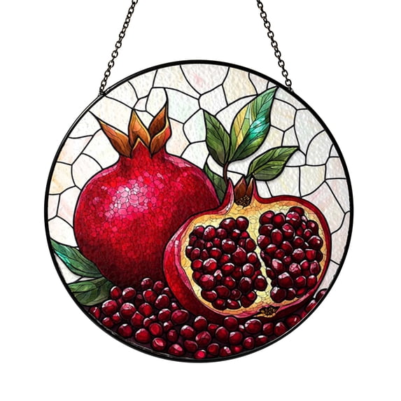 Red Fruit Pomegranate Stained Glass Style Suncatcher Window Hanging ...