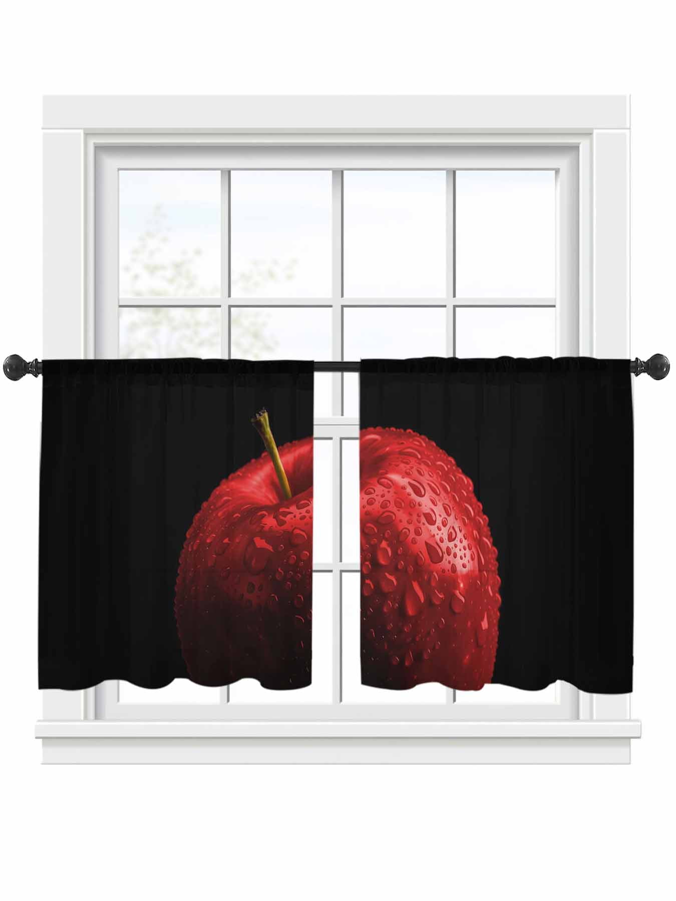 Red Fruit Sheer Curtains 54 Inch Long 2 Panels, Berry Drops Black ...