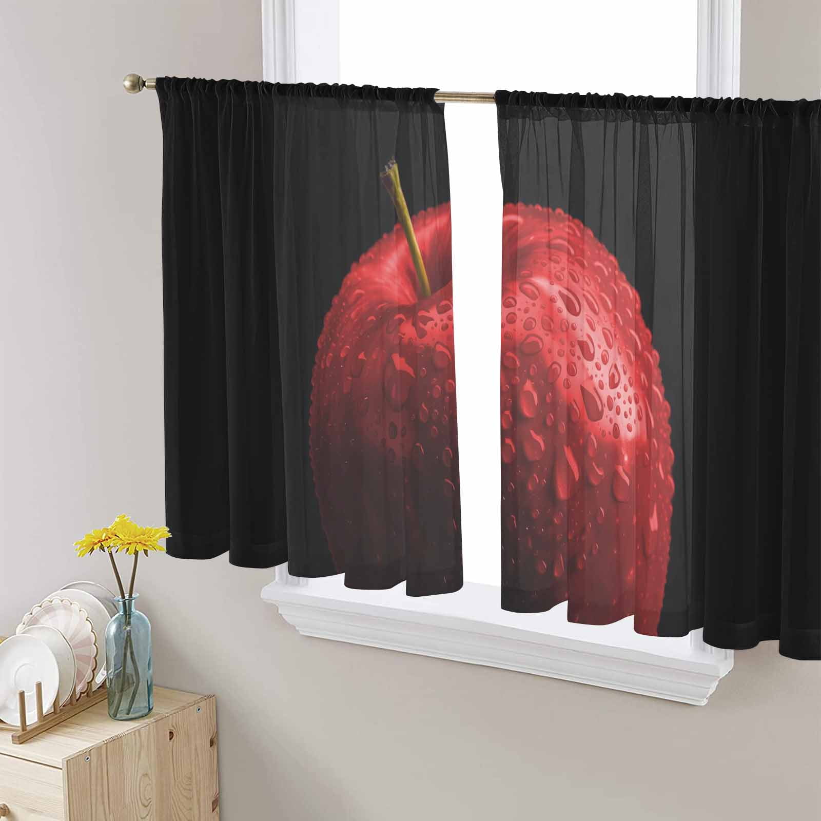 Red Fruit Sheer Curtains 54 Inches Length 2 Panels Set, Window Sheer ...