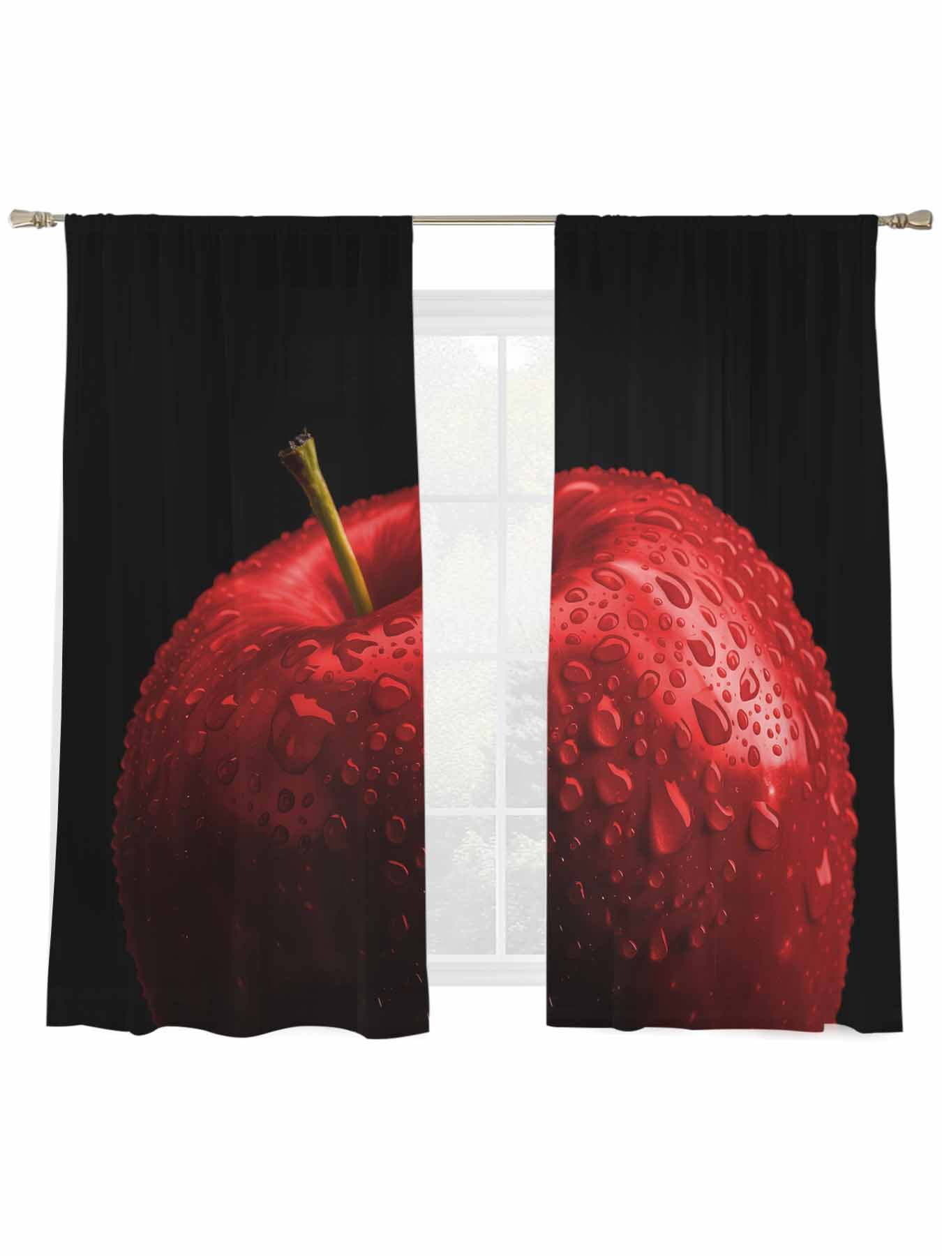 Red Fruit Sheer Curtains 72 Inch Long 2 Panels, Berry Drops Black ...