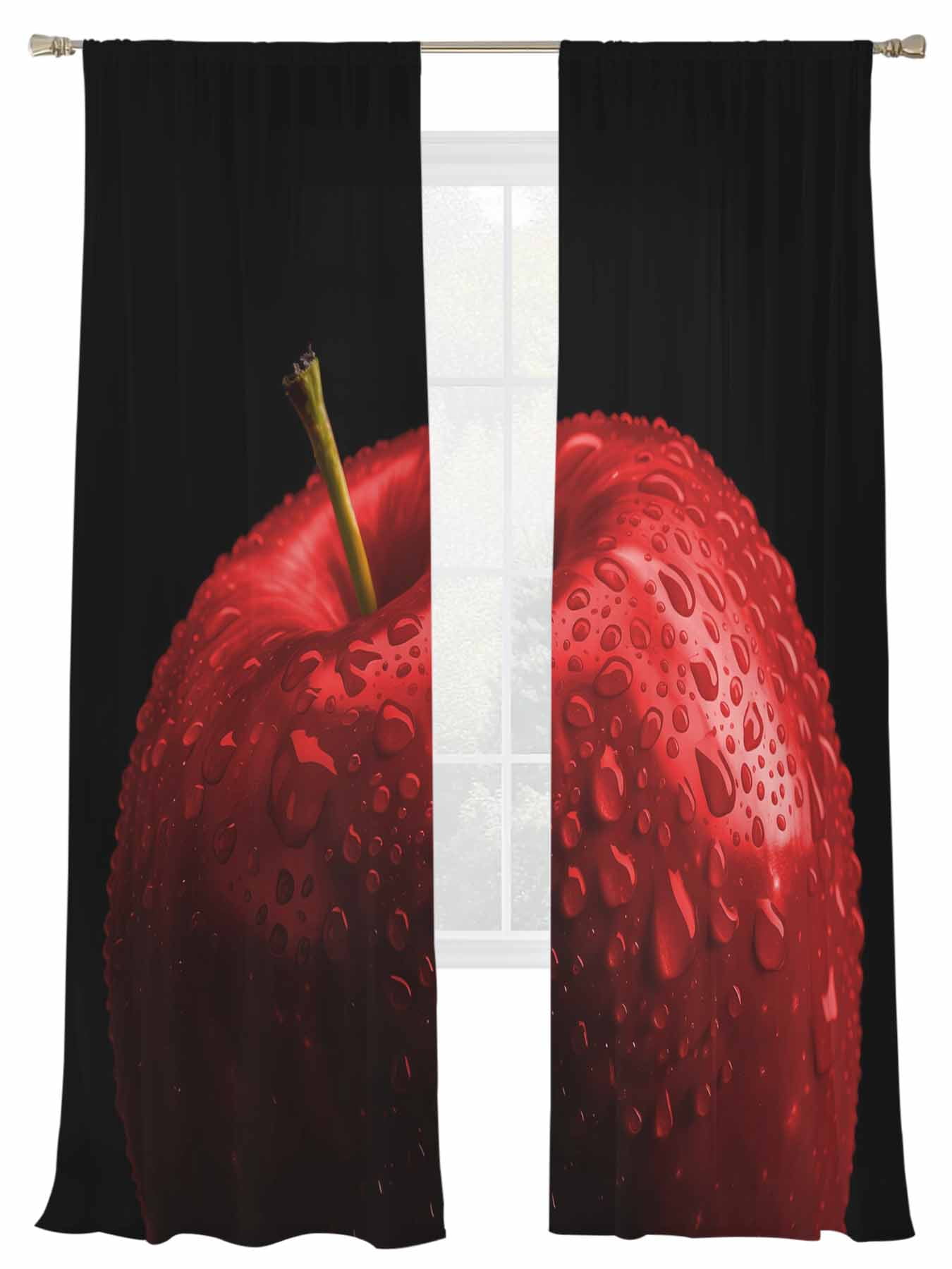 Red Fruit Sheer Curtains 96 Inch Long 2 Panels, Berry Drops Black ...