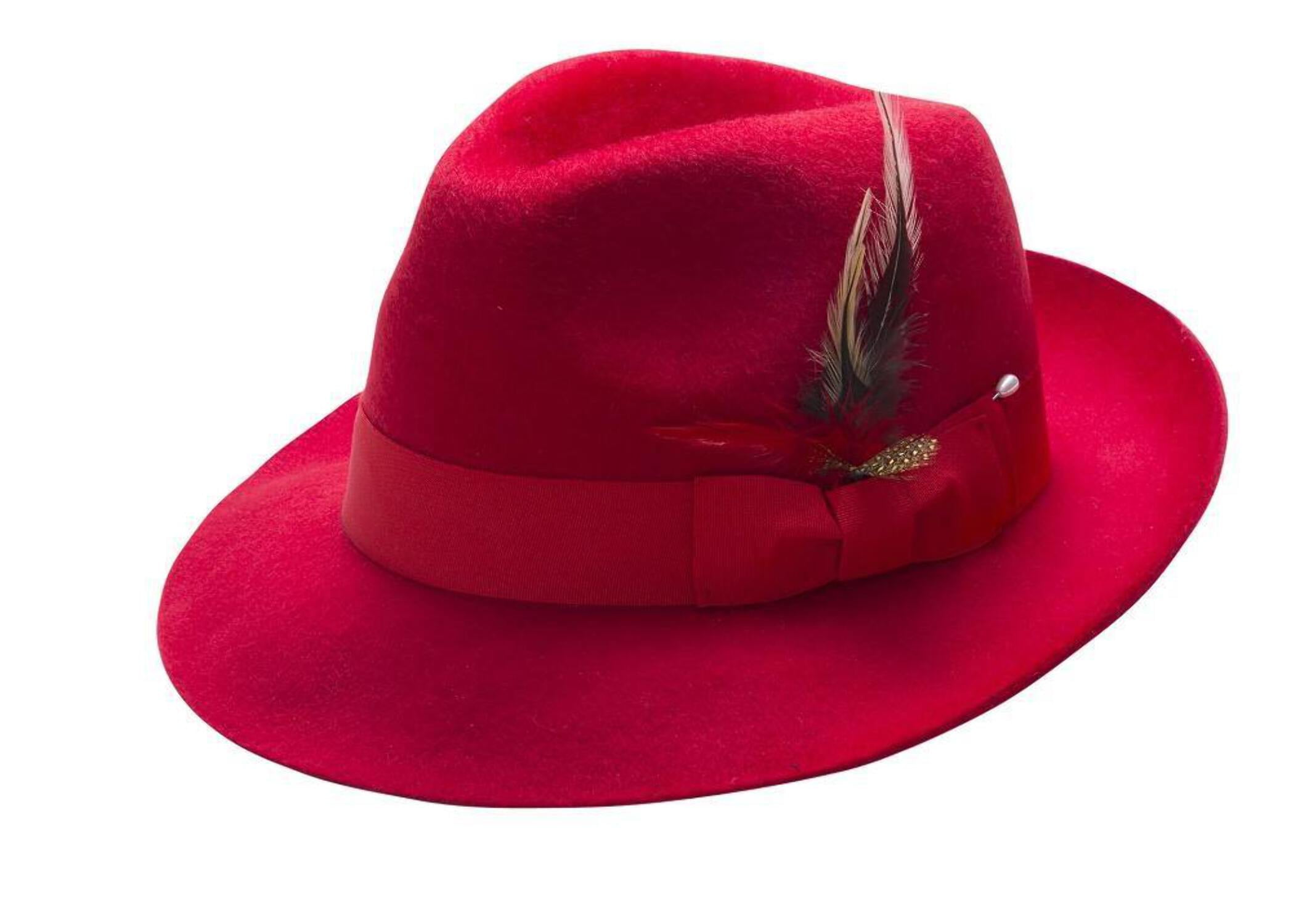 Red Fur-Felt Pinch Fedora Hat H48 - Walmart.com