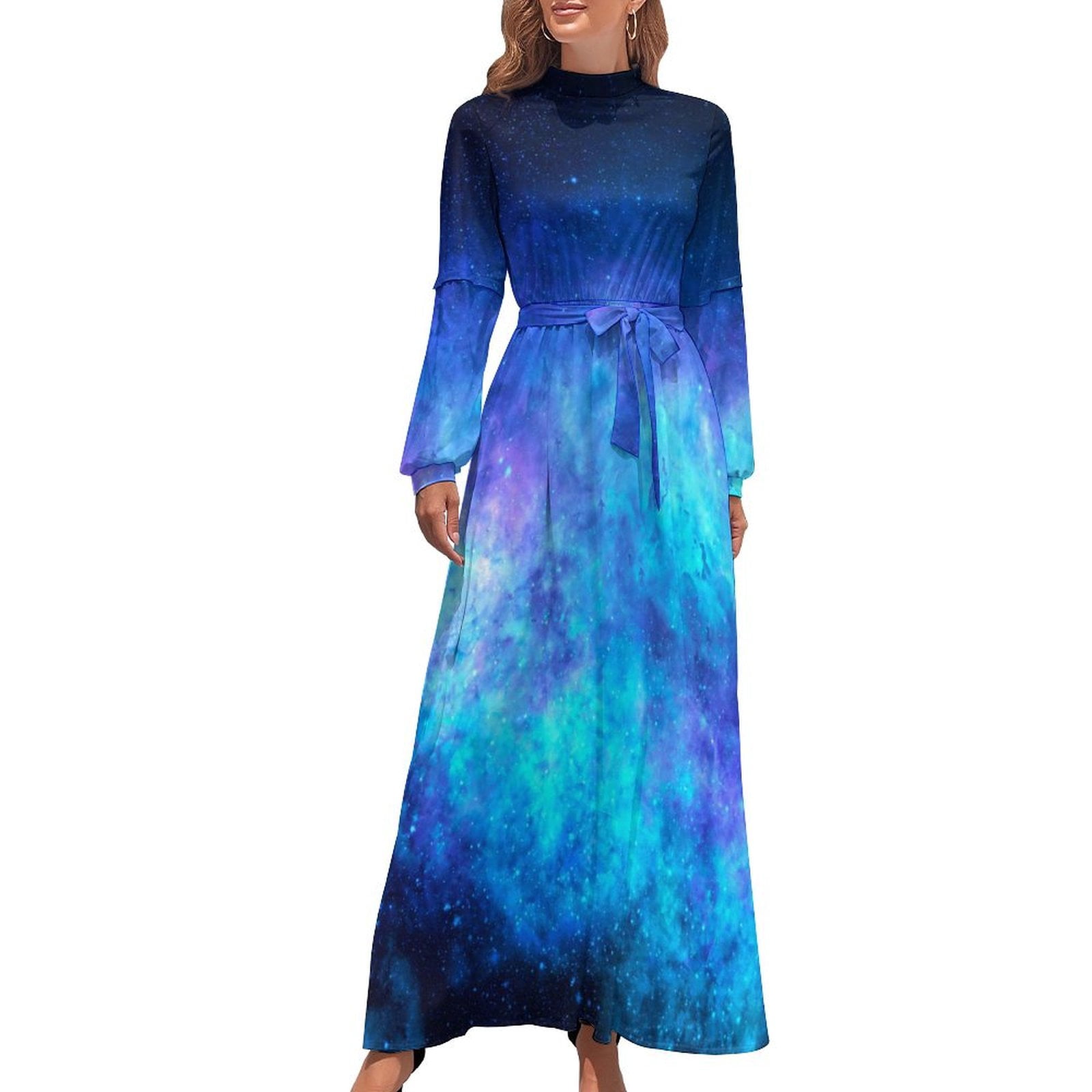 Red Galaxy Dress High Waist Colorful Space Custom Beach Dresses Long ...
