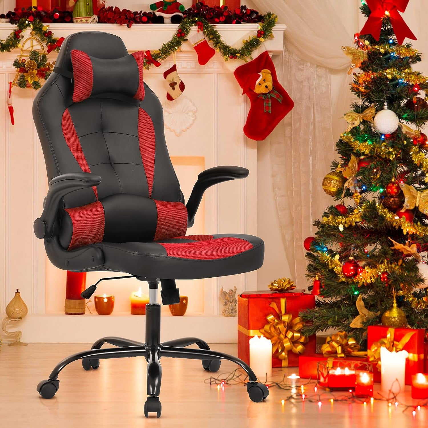 Red Gaming Chair, Ergonomic High Back Executive Office Chair with Flip ...