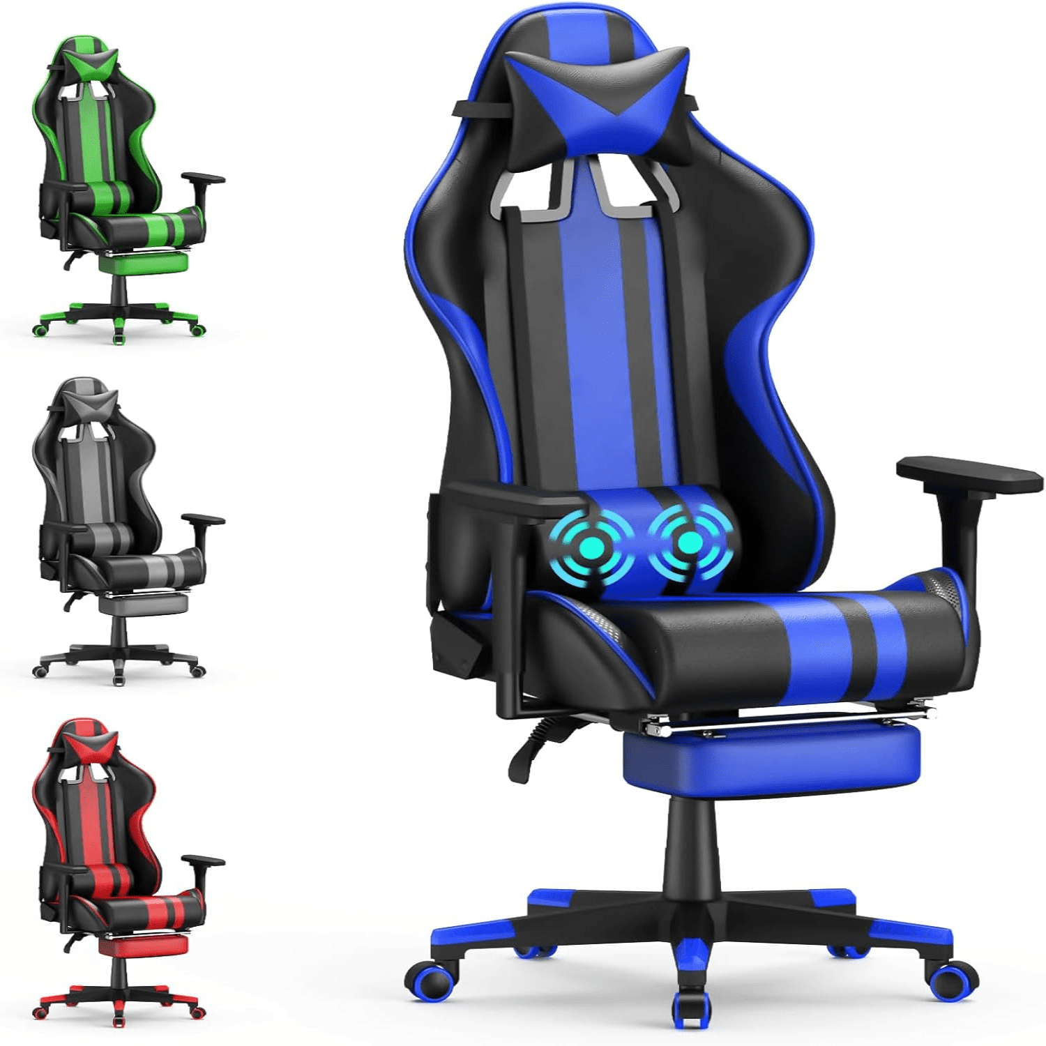 Red Gaming Chair with Footrest Leather Ergonomic Gaming Chairs for ...