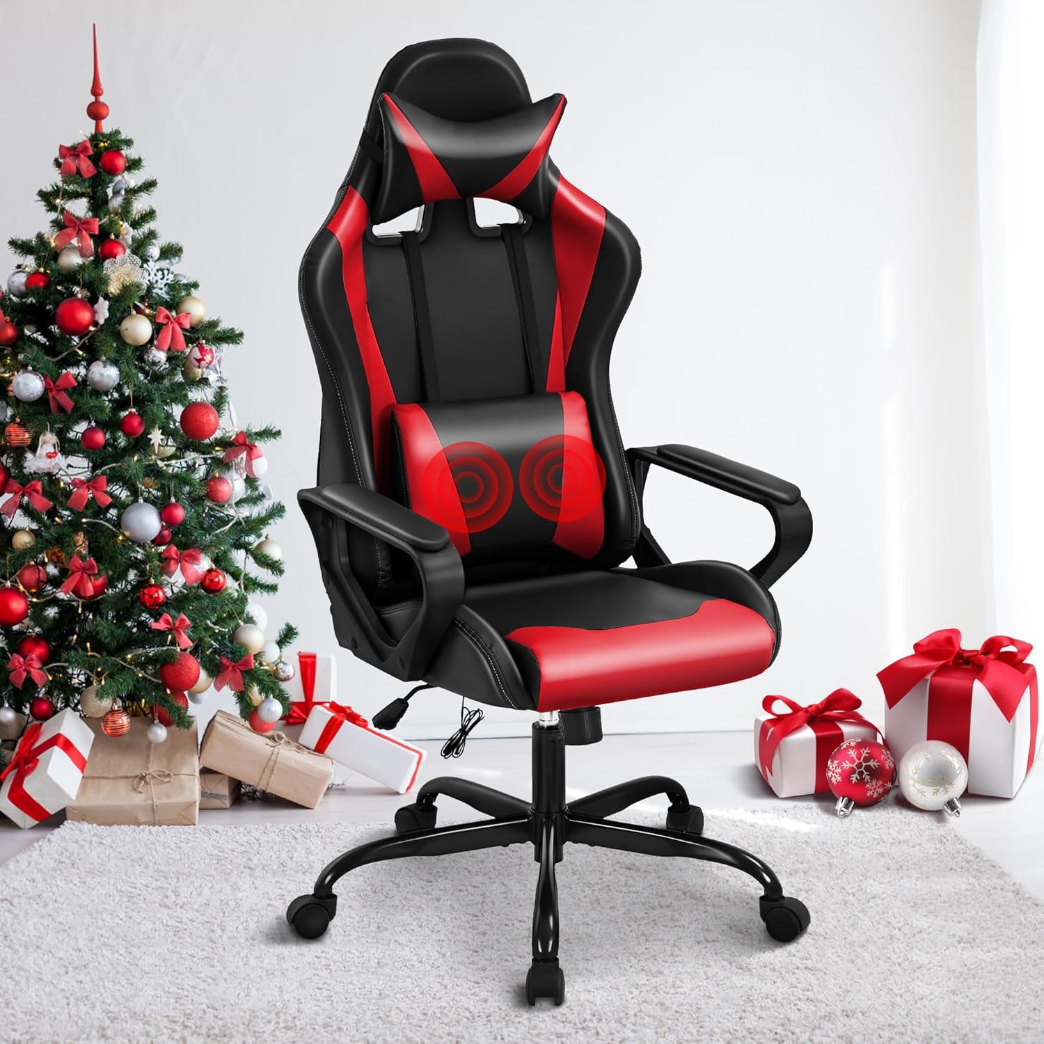 Red Gaming Chair Massage PC Office Chair, High Back Computer Chair ...