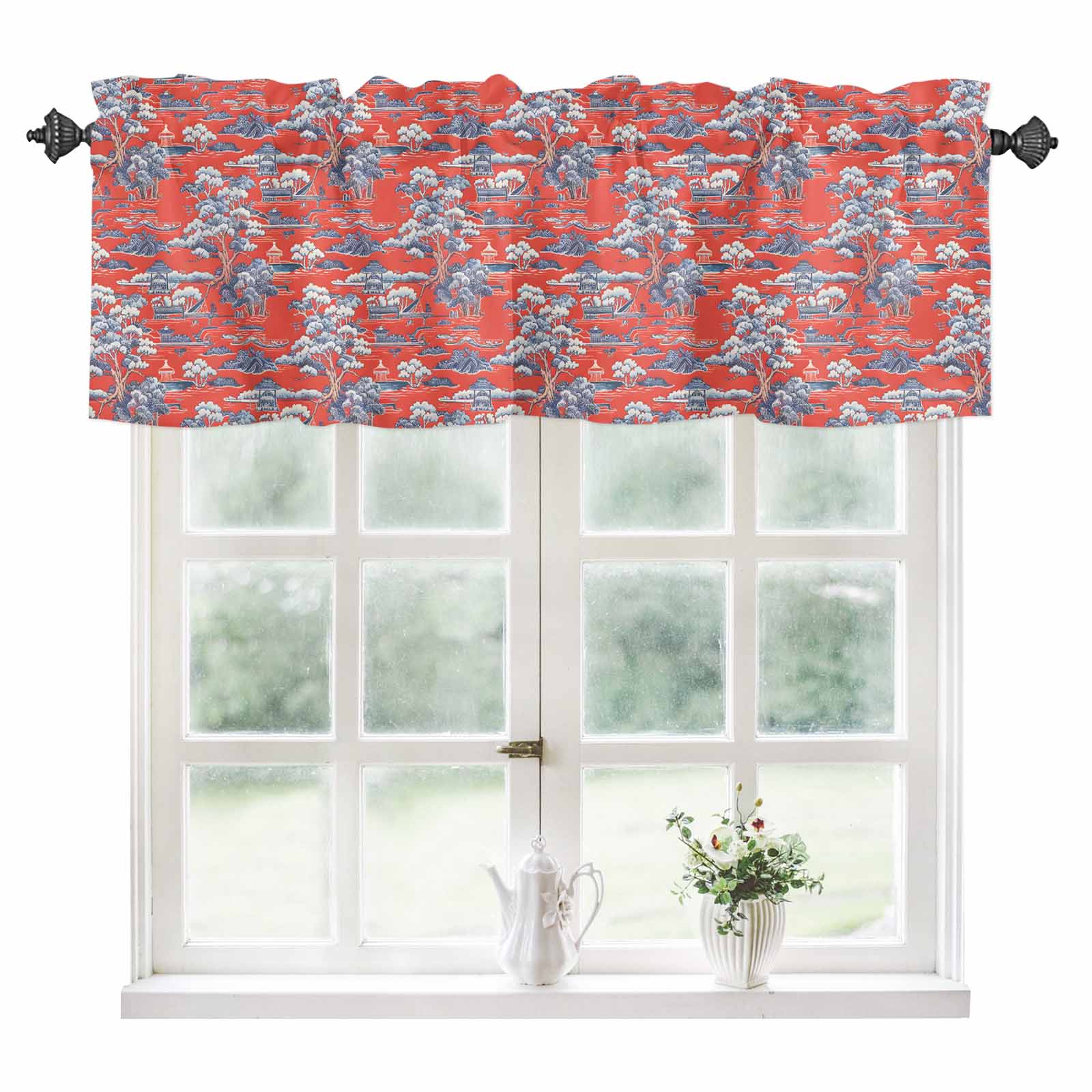 Red Garden Kitchen Valances for Windows 42x12 Inch Kitchen Curtains ...