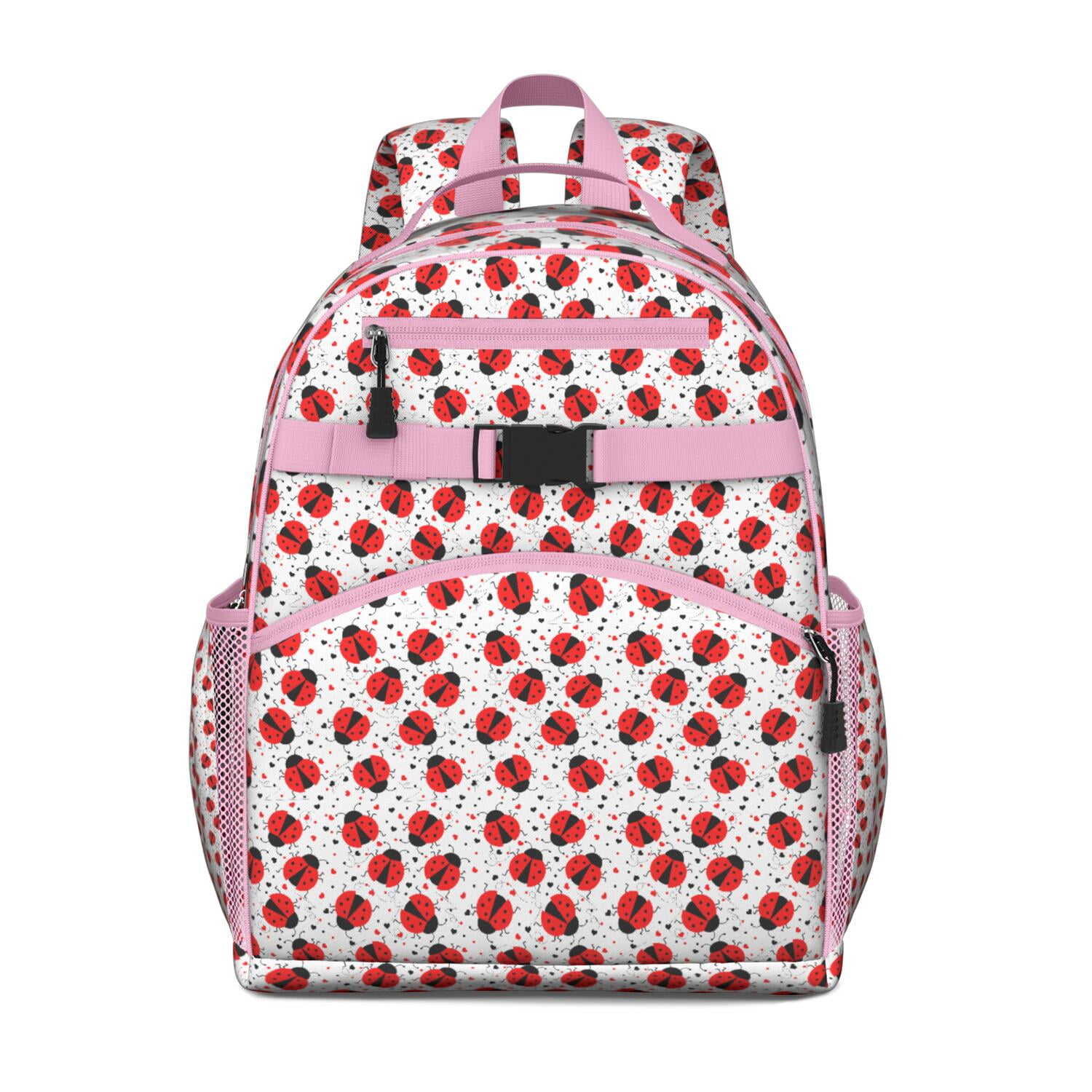 Red Garden Ladybug Print Backpack - Breathable Waterproof Travel ...