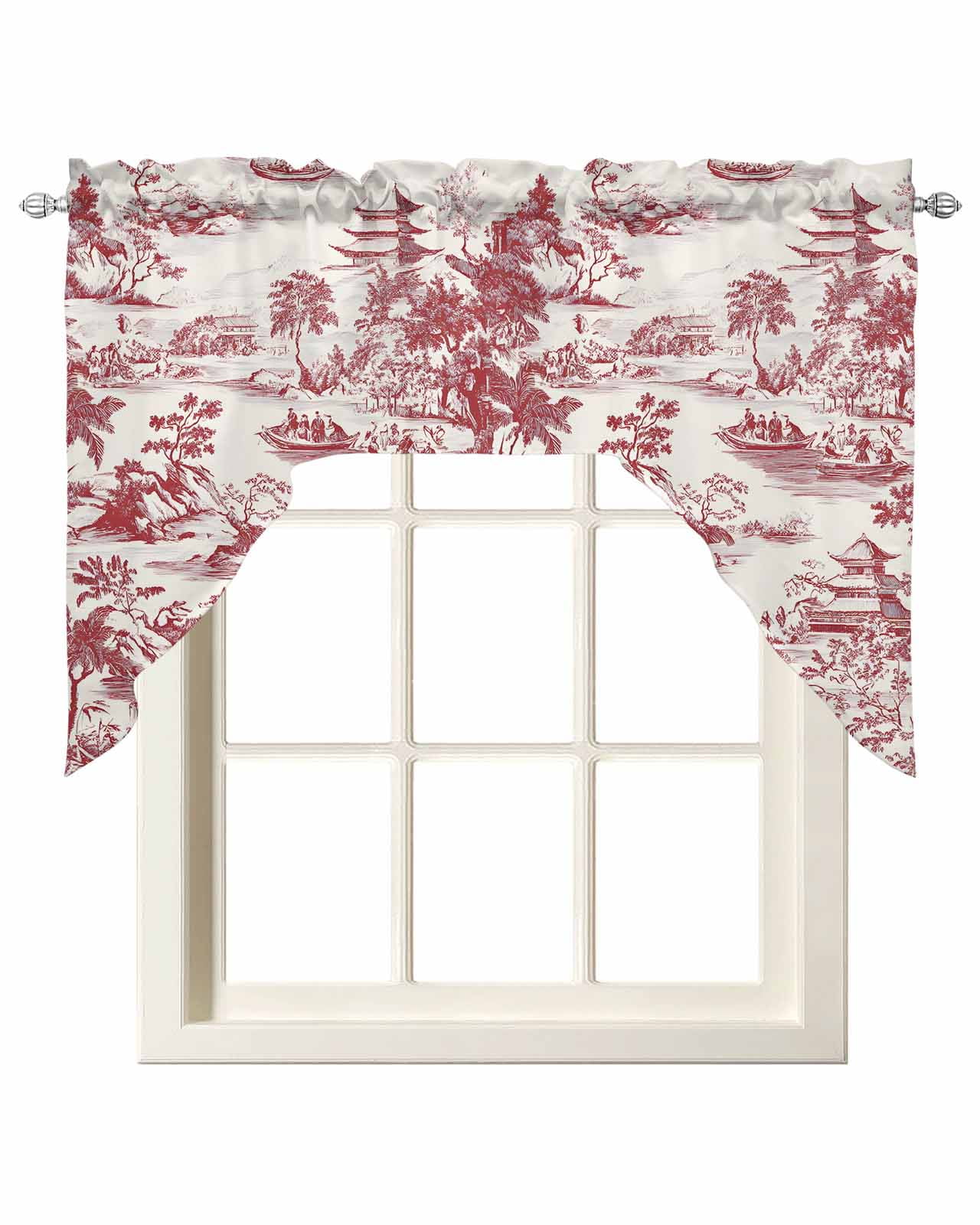 Red Garden Retro Kitchen Swag Valances for Windows, Modern Art Building ...