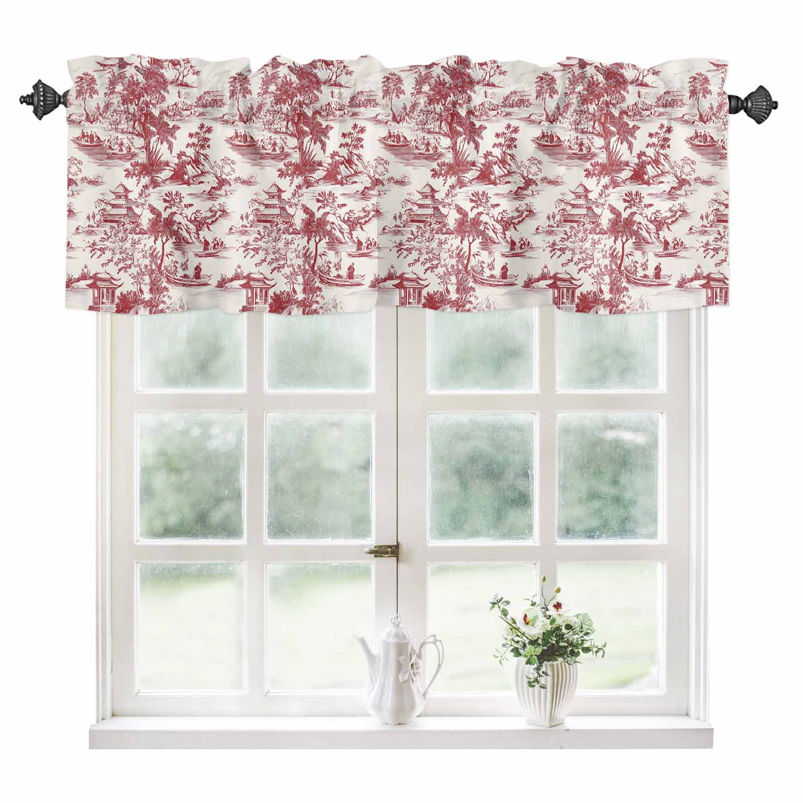 Red Garden Retro Kitchen Valances for Windows 42x12 Inch Kitchen ...