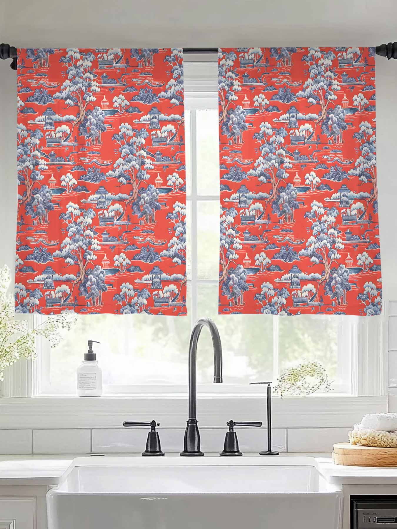 Red Garden Sheer Curtains for Living Room Bedroom Modern Art Retro ...