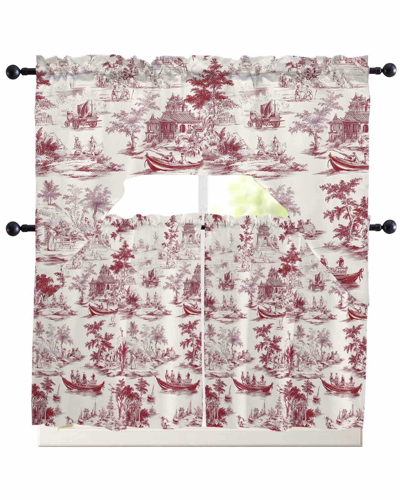 Red Garden Vintage Kitchen Curtains Swag Valance and Tier Curtains Set ...