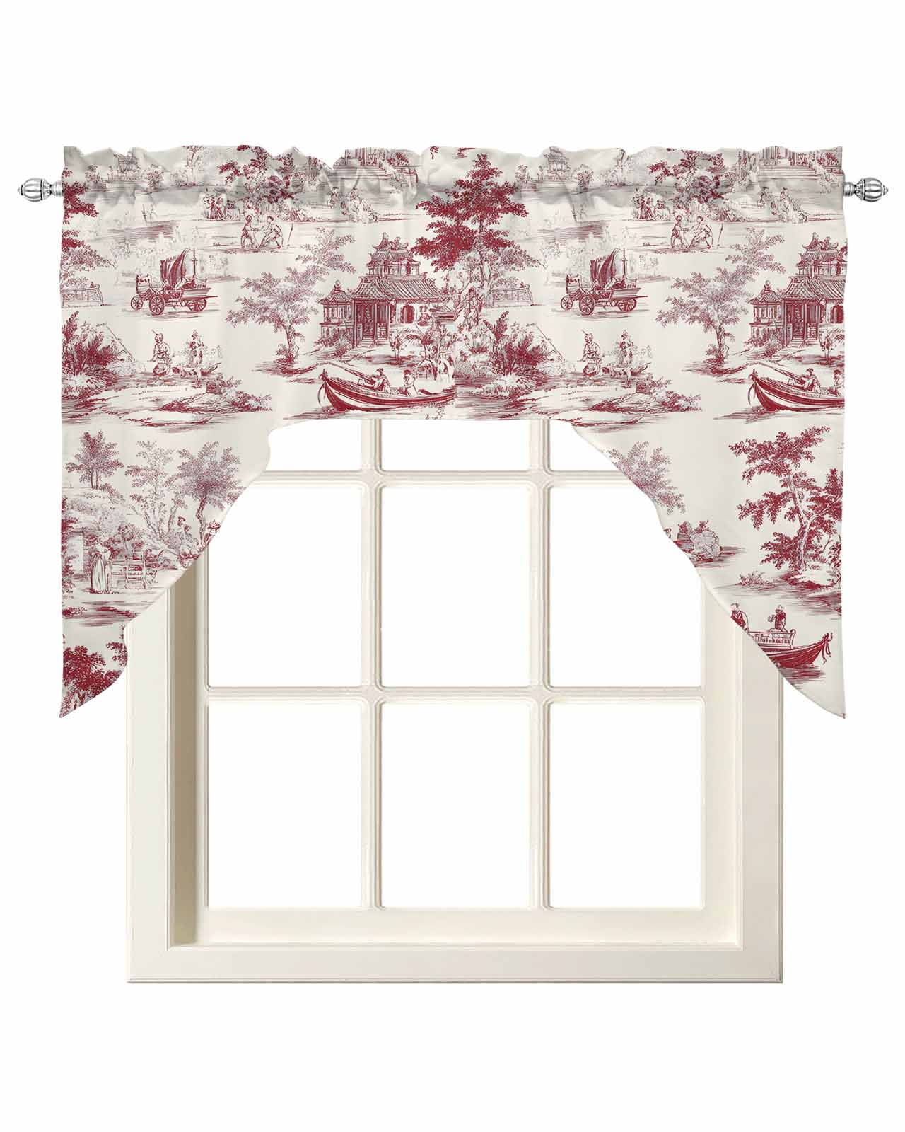 Red Garden Vintage Kitchen Swag Valances for Windows, Modern Art ...
