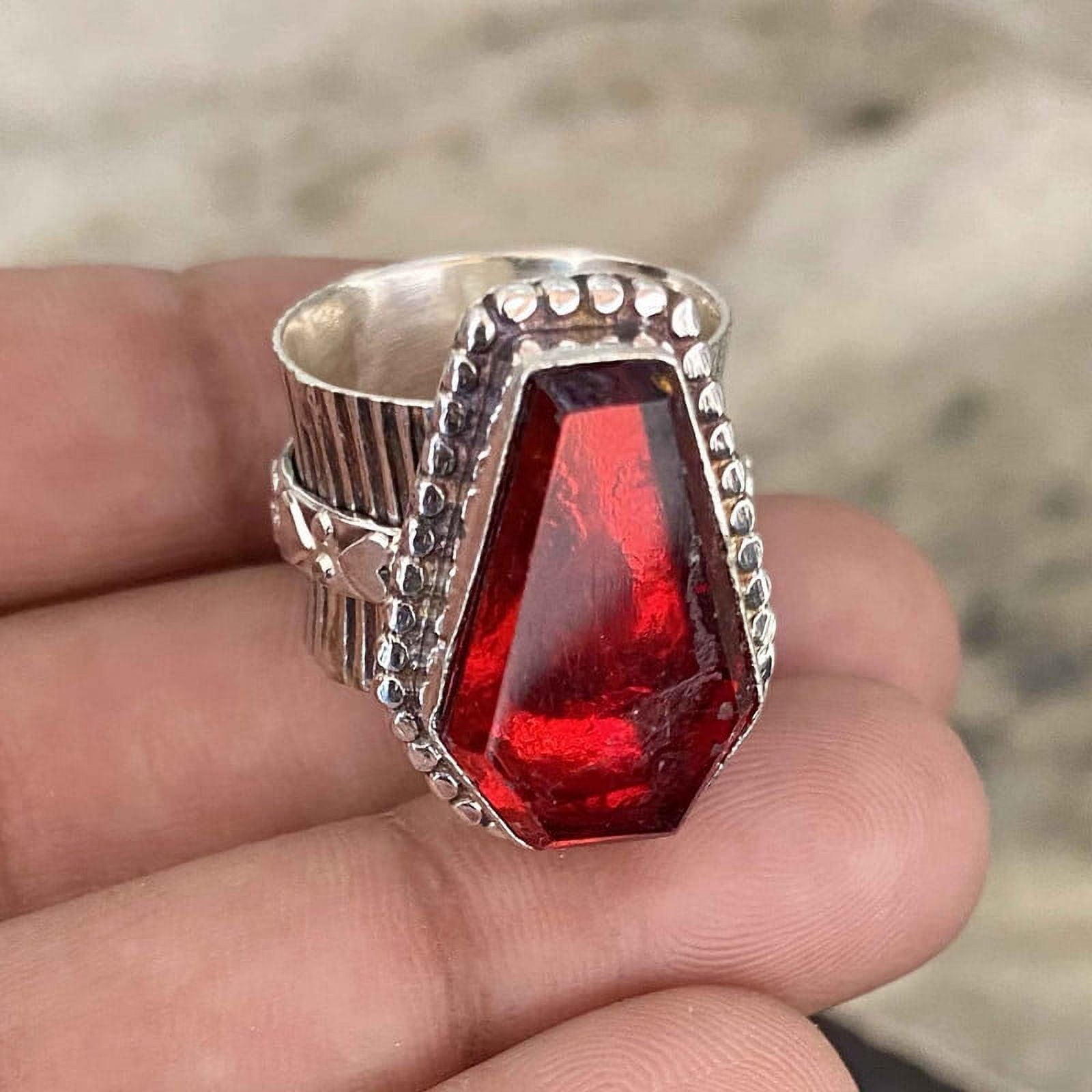 Red Garnet Coffin Gemstone ring - Walmart.com