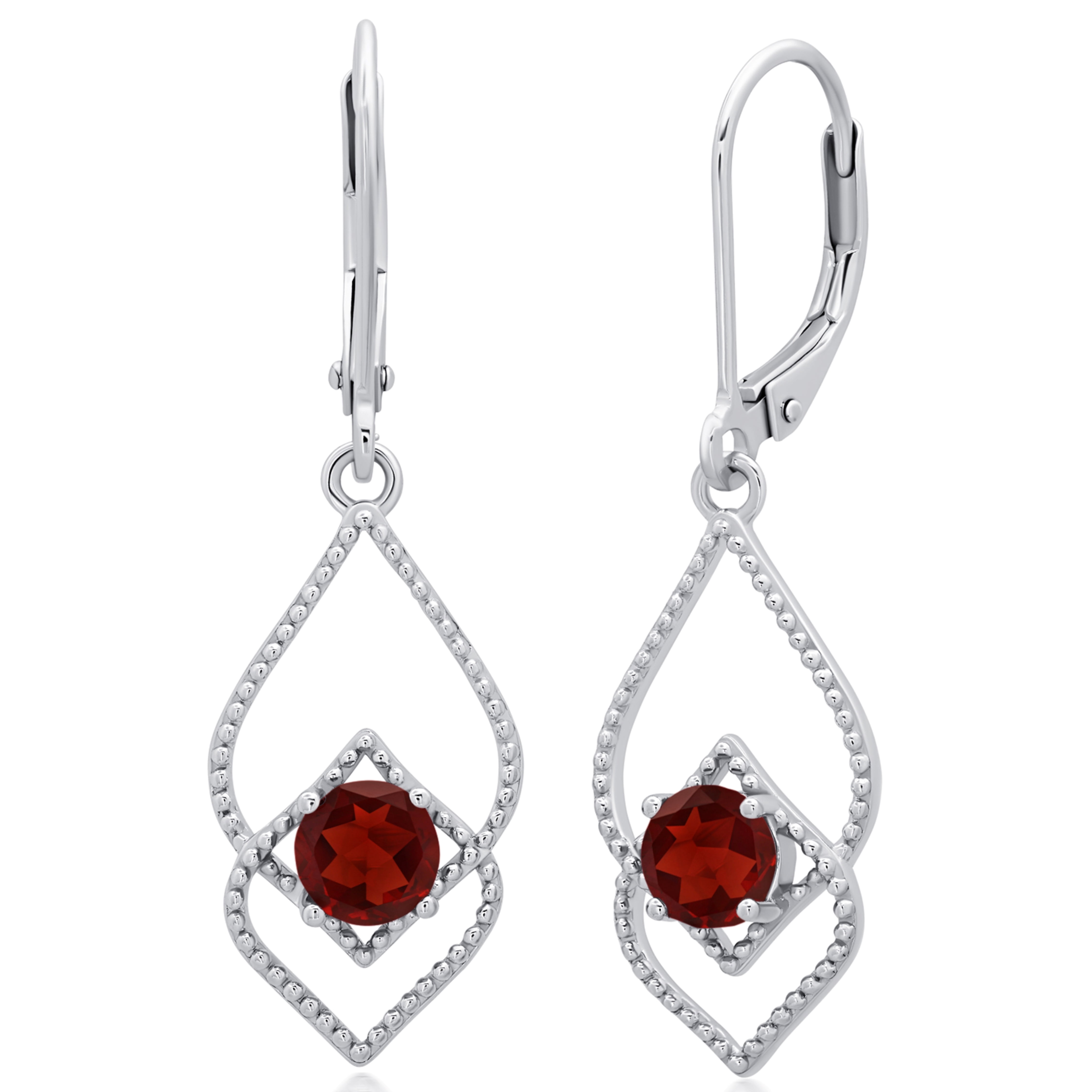 MAX + STONE 925 Sterling Silver Red Garnet Drop Earrings, 5mm January ...
