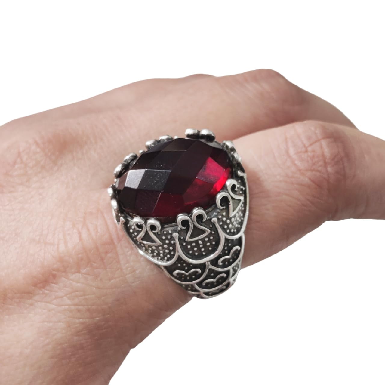 Red Garnet Ring, Silver Jewelry, 925 Silver Ring, Father's Day, Checker ...