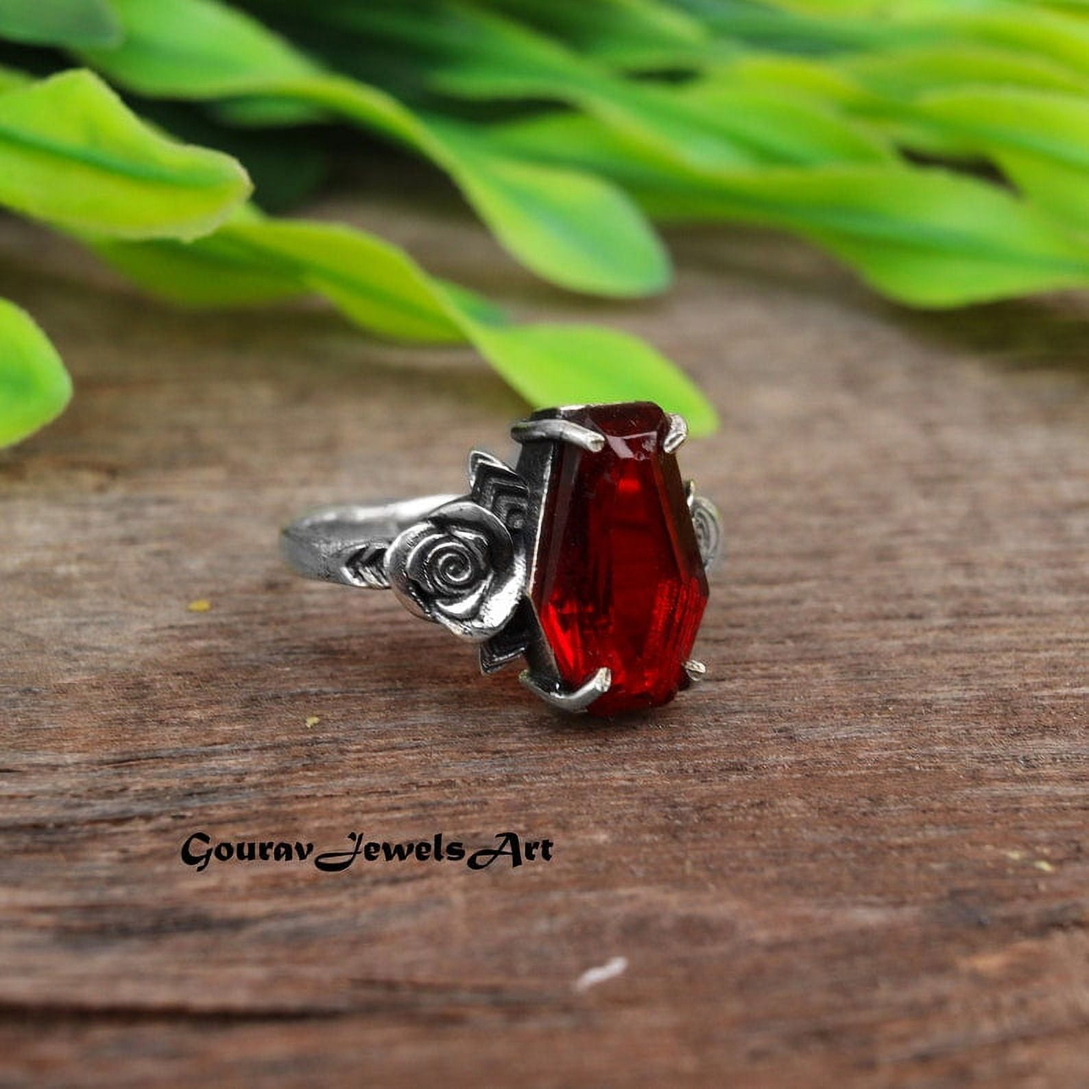 Red Garnet Ring in Rose Design - Stunning Prong Setting Statement Ring ...