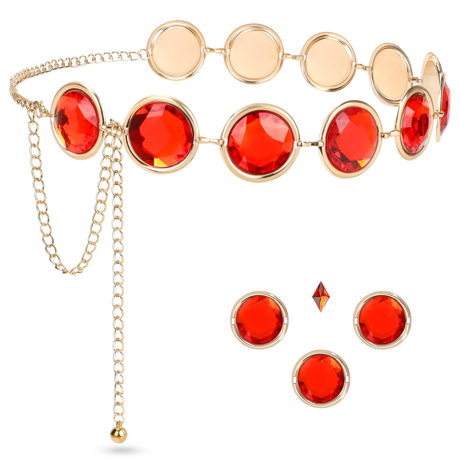Red Gem Waist Belt, Acrylic Rhinestones Chain Belt with Red Gems ...
