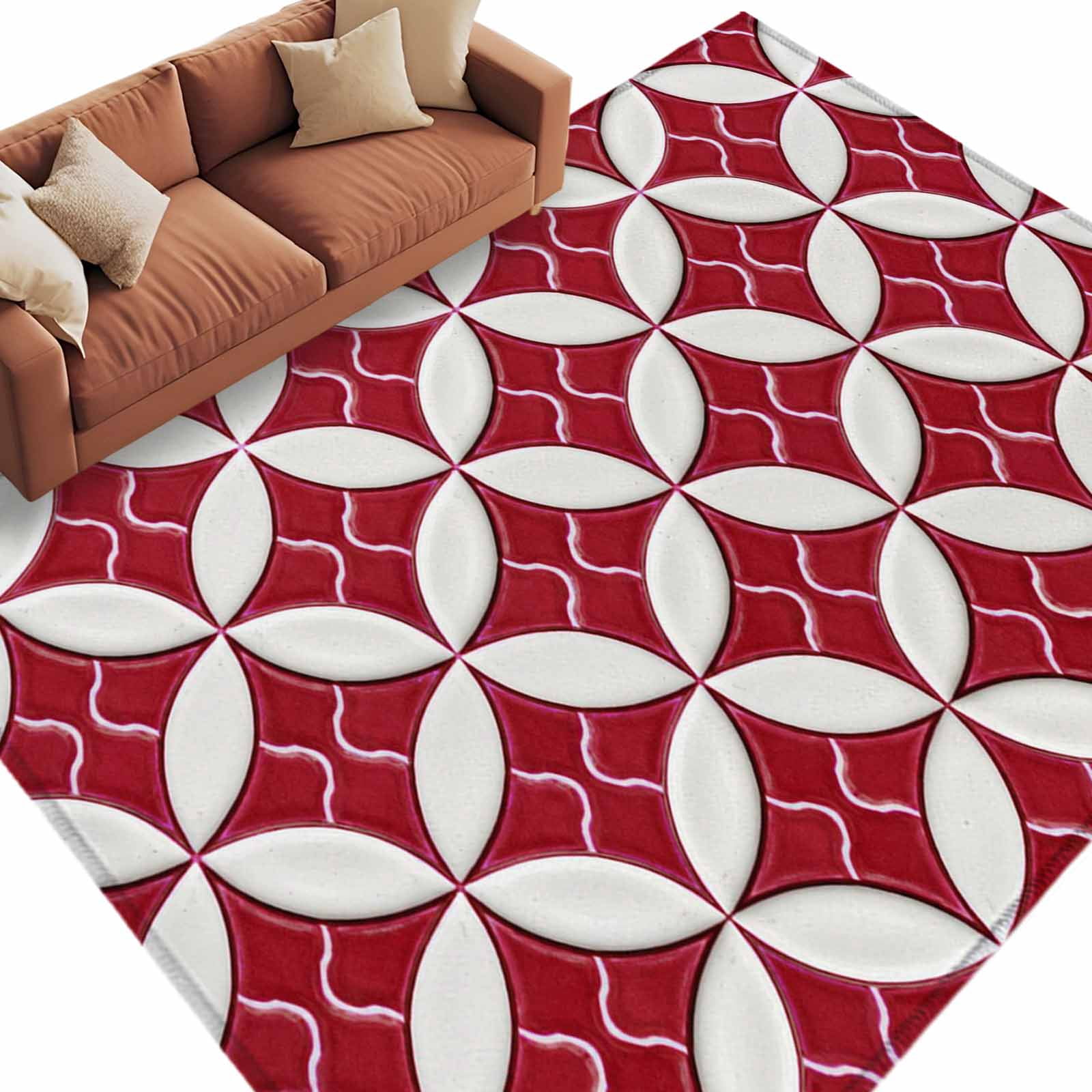 Red Geometric Area Rugs Collection 5'x7', Vintage Rhombus Circle ...