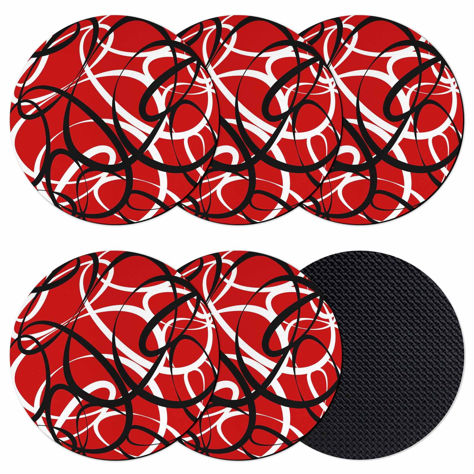 Red Geometric Coasters Set of 6, Absorbent Coasters for Drinks, Modern ...
