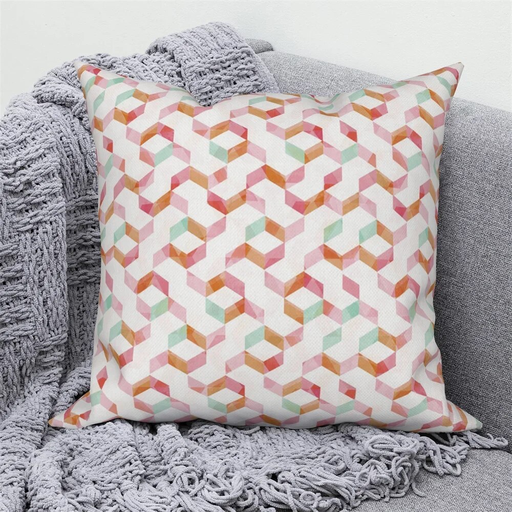 Red Geometric Cushion Cover Modern Nordic Pillow Home Sofa Car ...