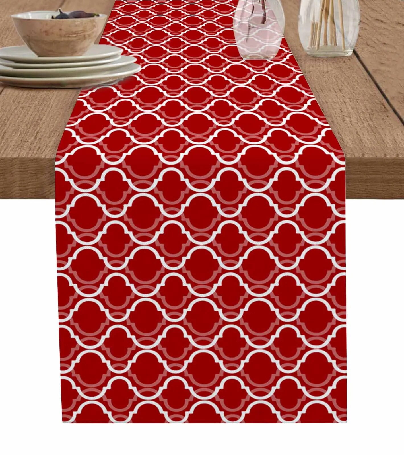 Red Geometric Figures Moroccan Pattern Table Runner Wedding r Table ...