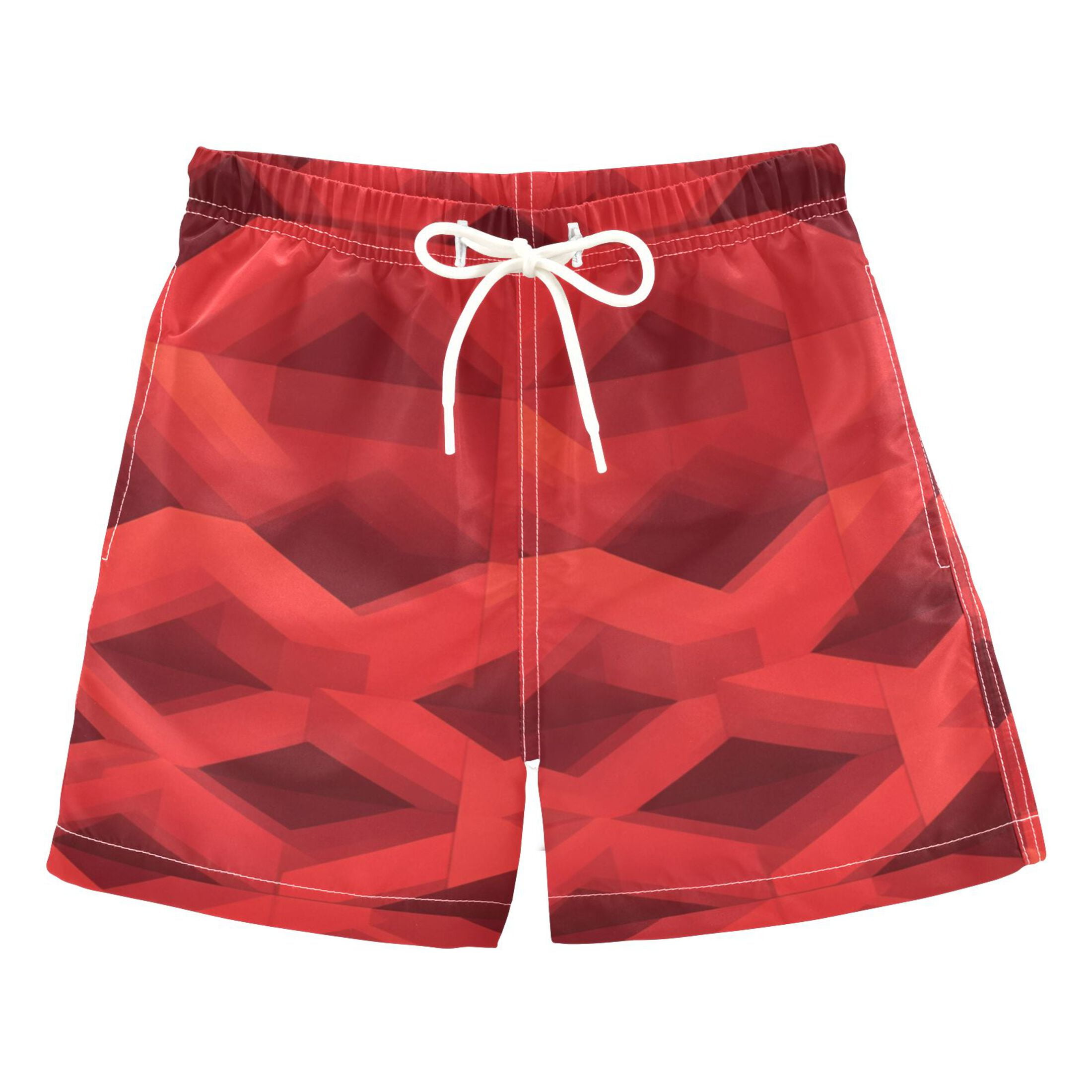 Red Geometric Patten Boys Swim Trunks Quick Dry Boy Swim Shorts for 3 ...