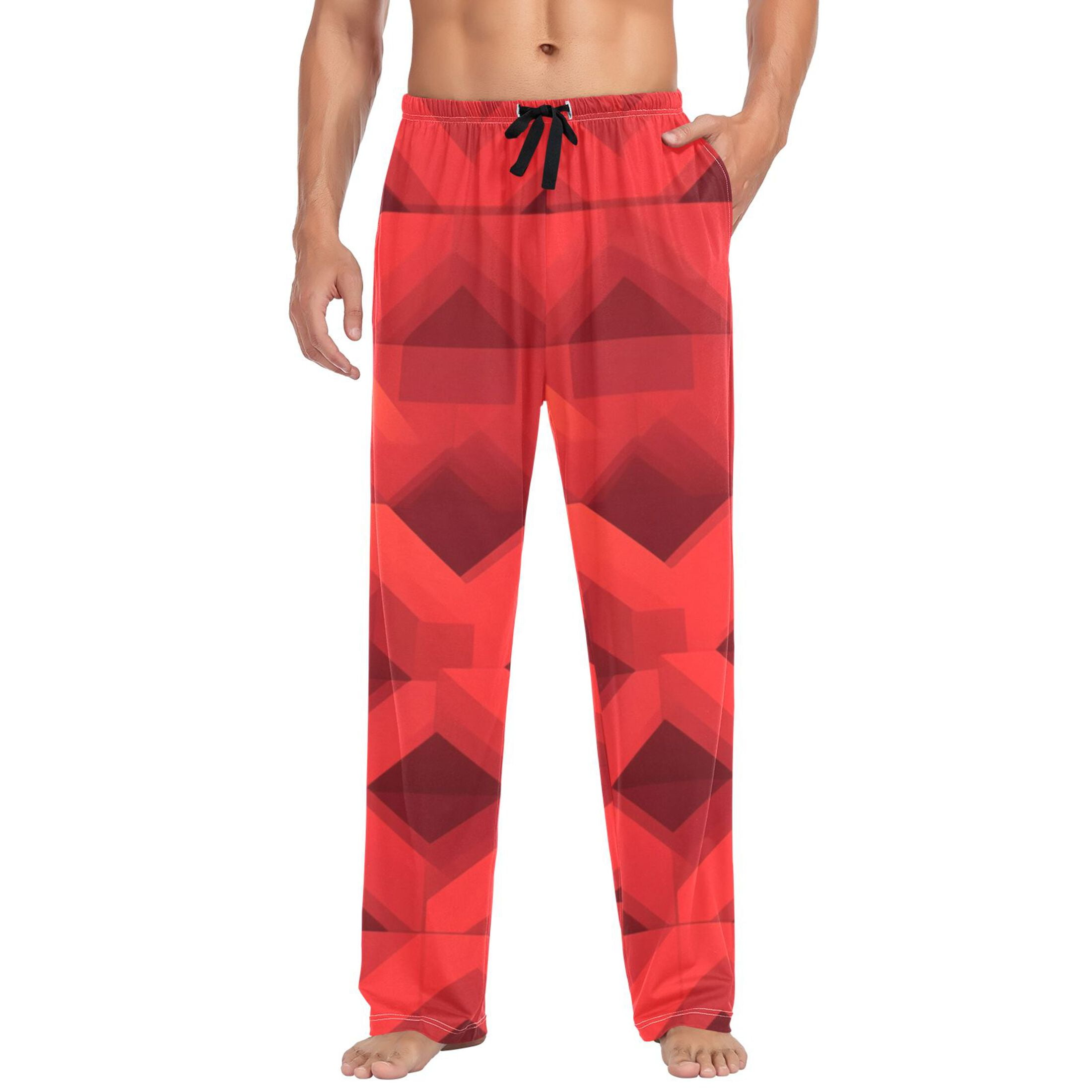 Red Geometric Patten Mens Cotton Pajama Pant Sleep and Lounge Bottons ...