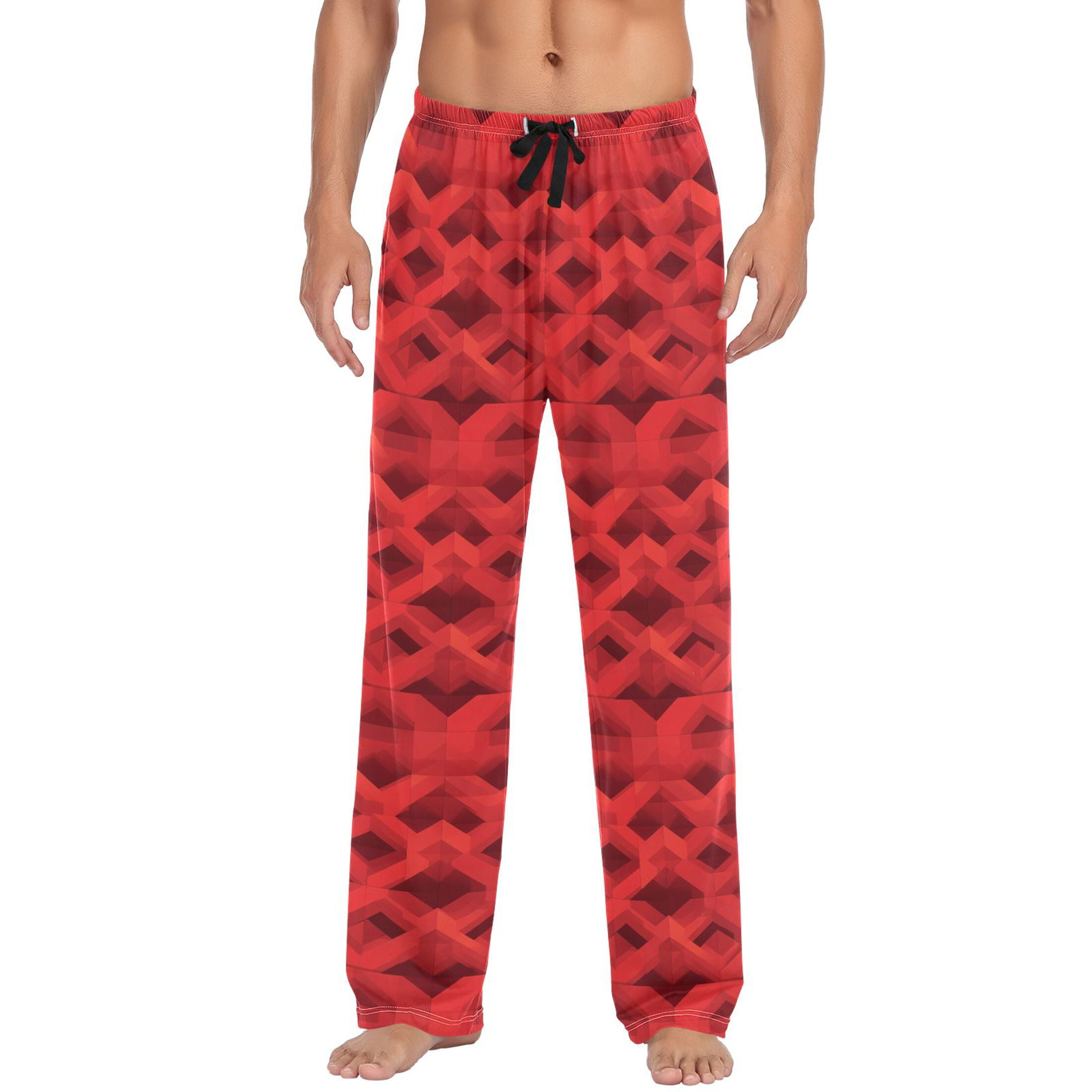 Red Geometric Patten Mens Pajama Pant Sleep and Lounge Bottons with ...