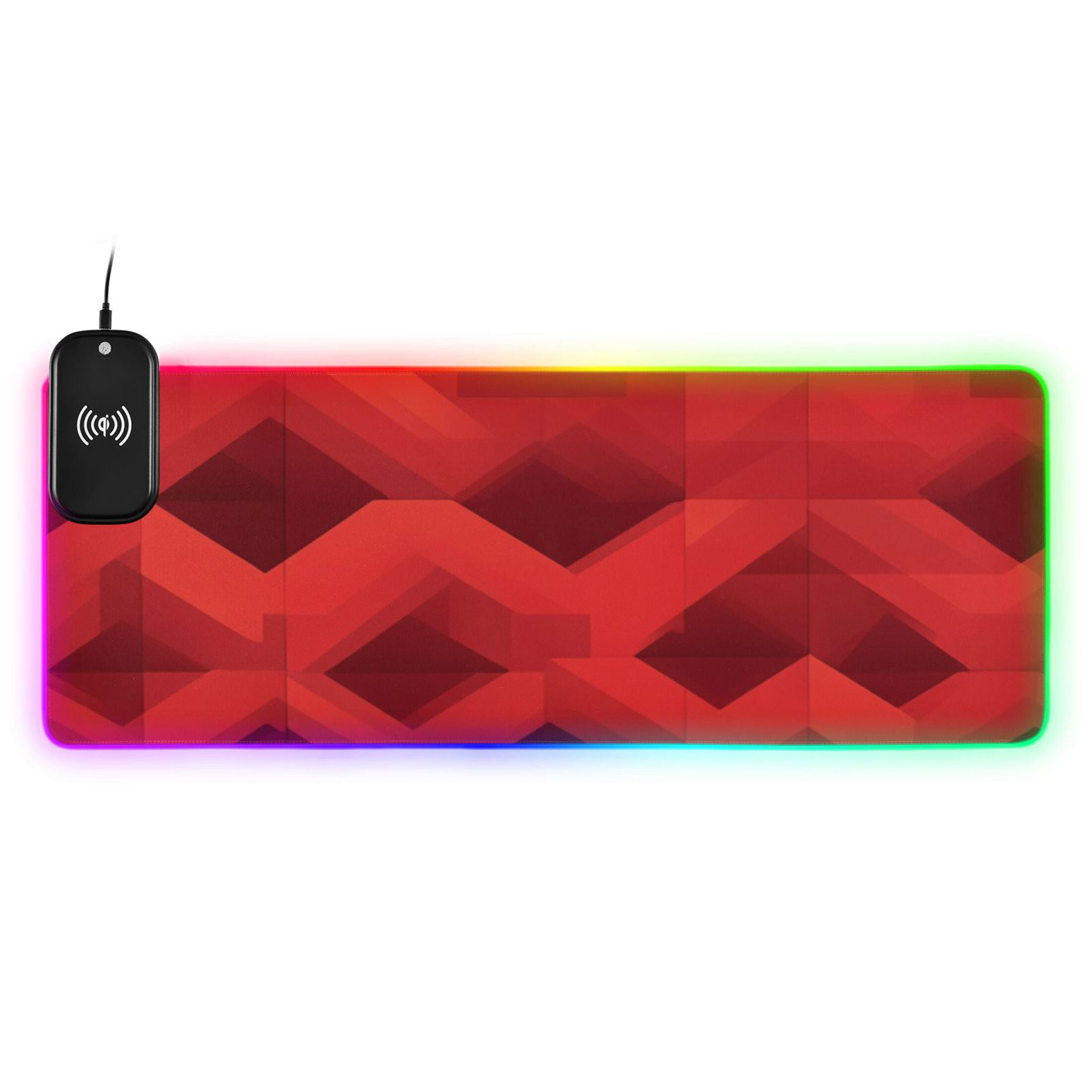 Red Geometric Patten Wireless Charging RGB Gaming Mouse Pad Large ...