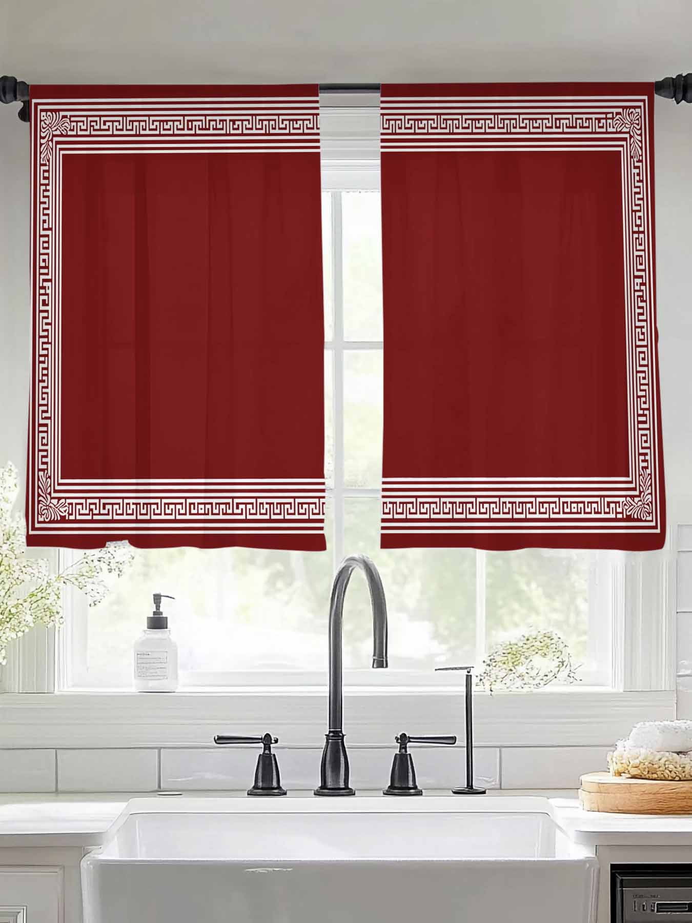 Red Geometric Sheer Curtains for Living Room Bedroom Country Farm ...
