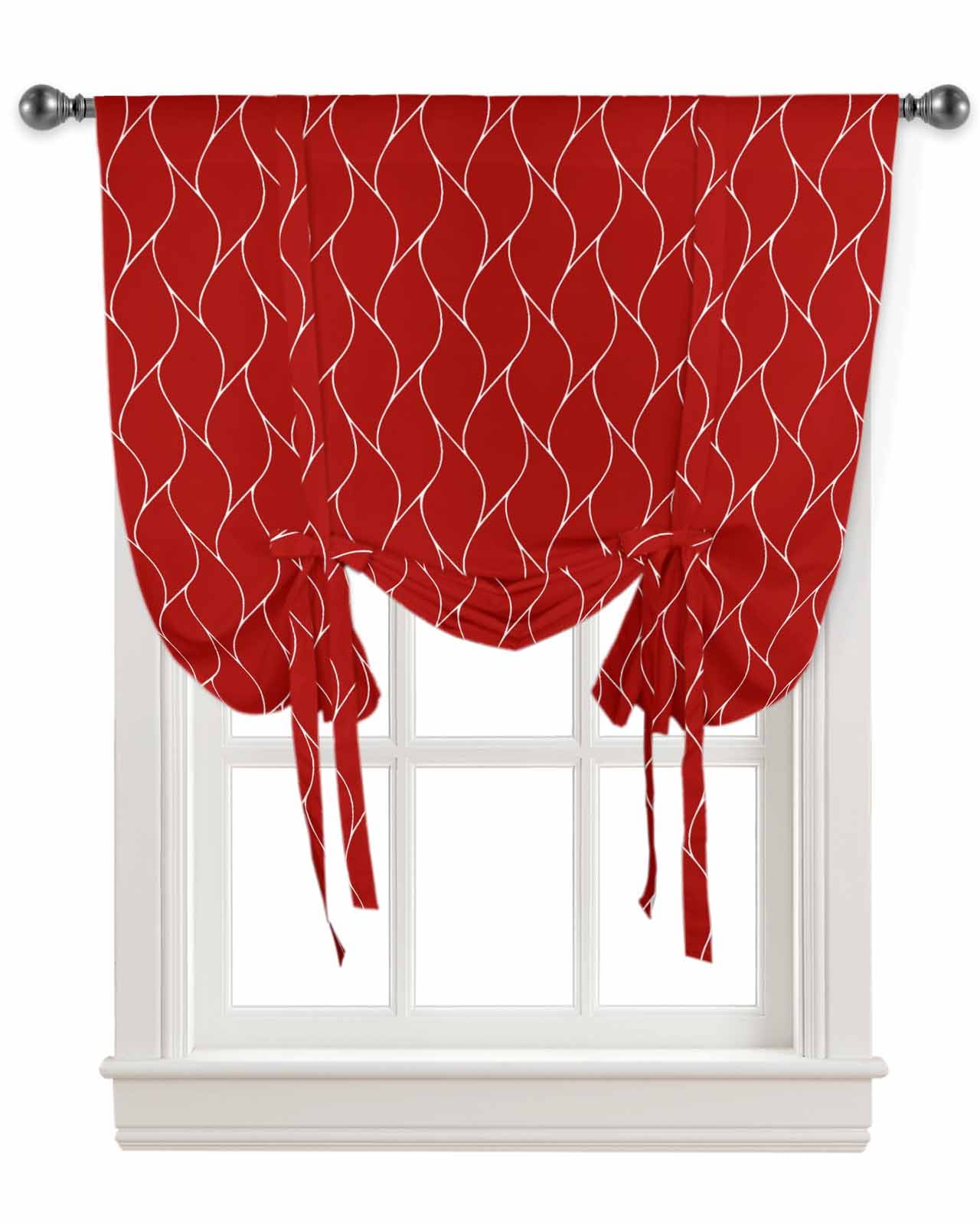 Red Geometric Tie Up Curtains for Kitchen Bathroom Bedroom Windows 45 ...