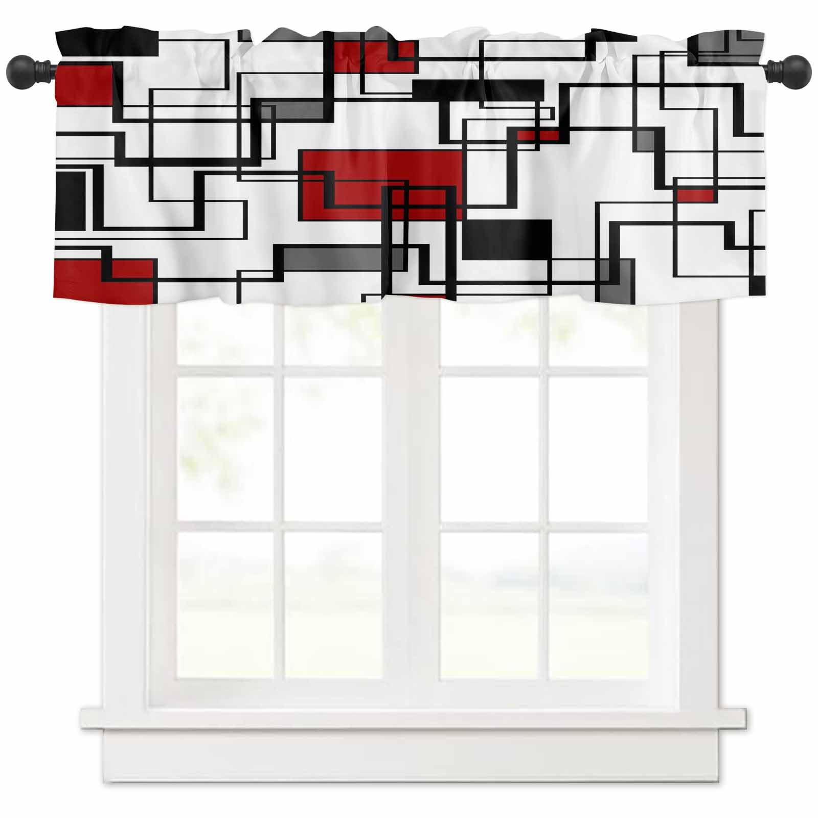 Red Geometric Valances for Windows Farmhouse Kitchen Curtains Valances ...