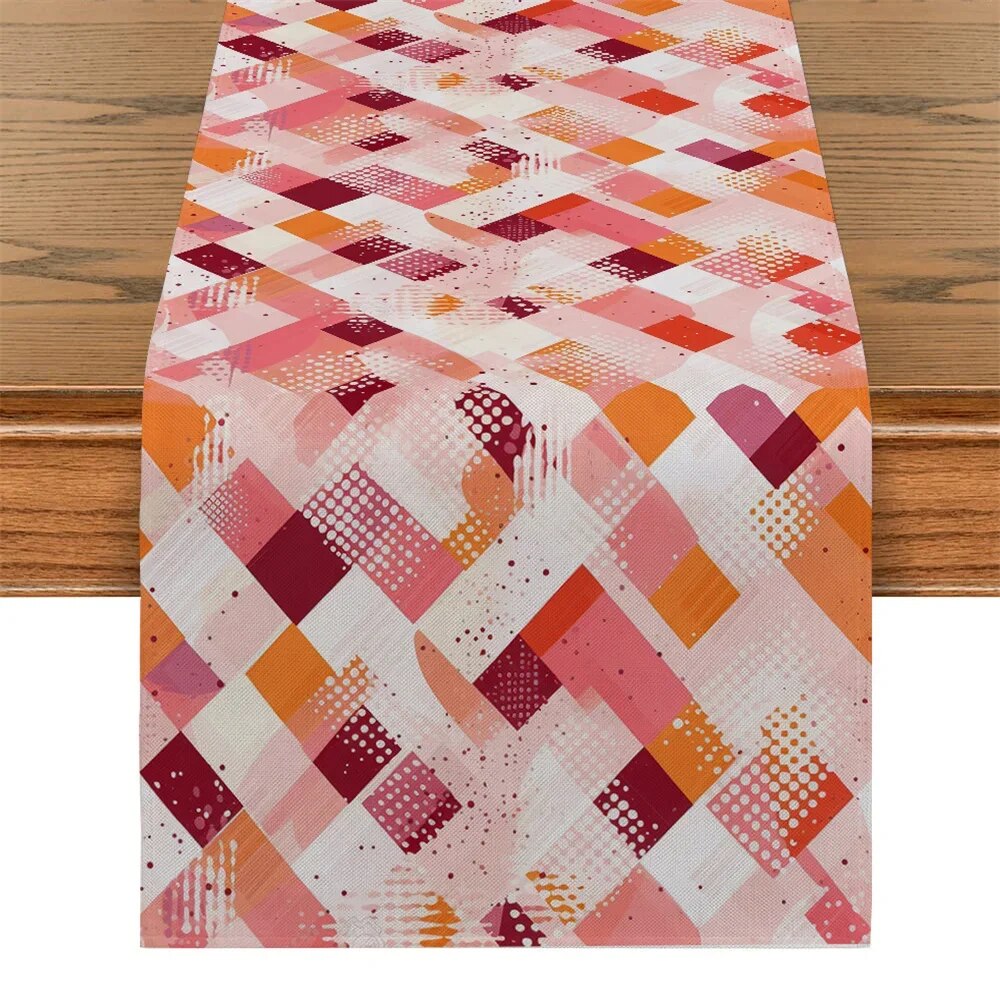 Red GeometricPattern Table Flag Deranged Graphic Table Runner Abstract Art Holiday Party Home ...