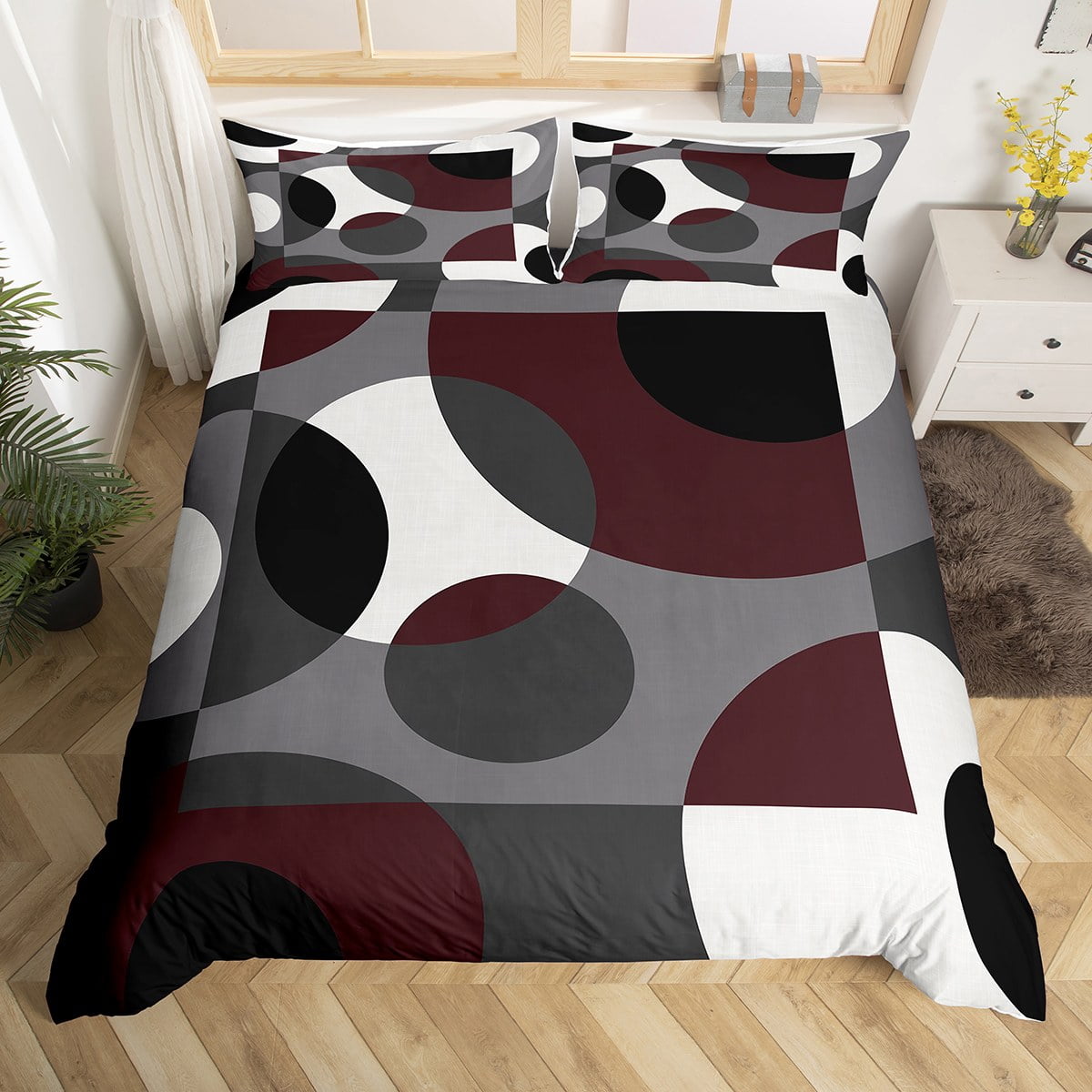Red Geometry Duvet Cover Circle Bedding Set Twin,Abstract Swirls Lines ...